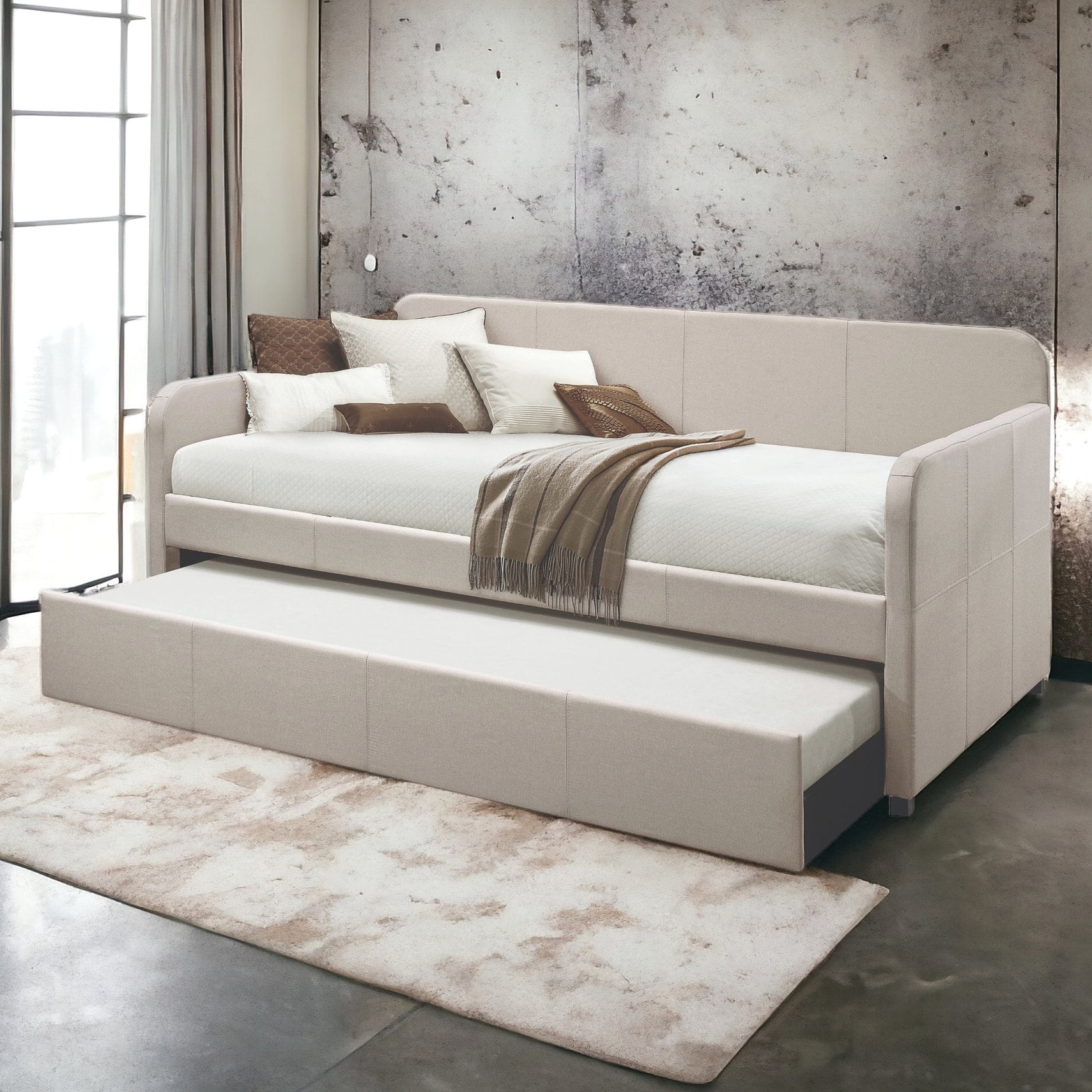 Fog Fabric Daybed with Trundle, Solid Pattern Design / Convenient ...