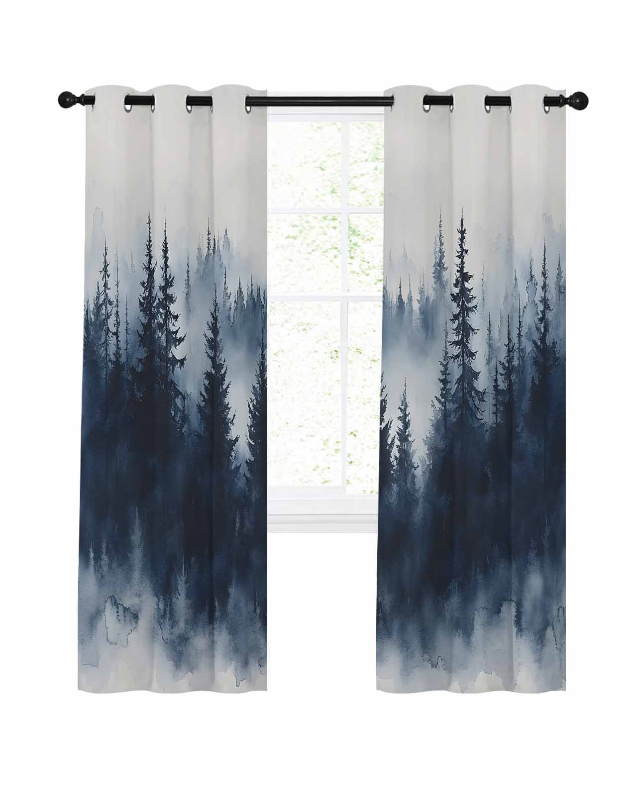 Fog Forest Blackout Curtains 63 Inch Length Abstract Spring Dark Black ...