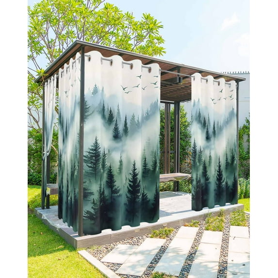 Fog Forest Outdoor Curtains for Patio, Abstract Mystery Spring Dark ...