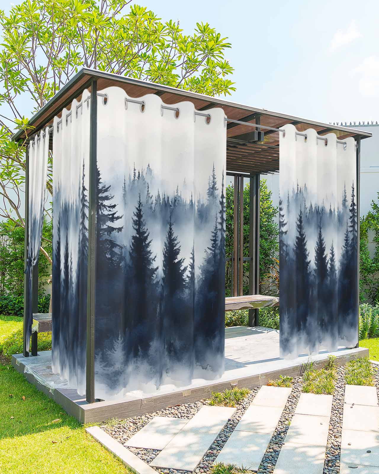 Fog Forest Outdoor Curtains for Patio, Abstract Spring Dark Black ...