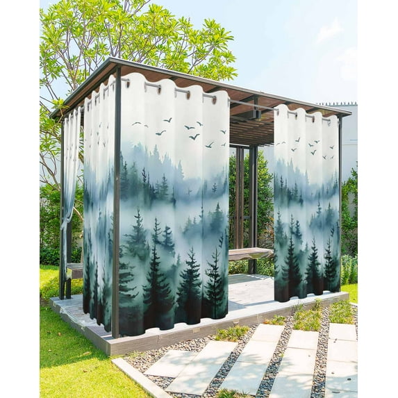 Fog Forest Outdoor Curtains for Patio, Mystery Abstract Spring Dark ...
