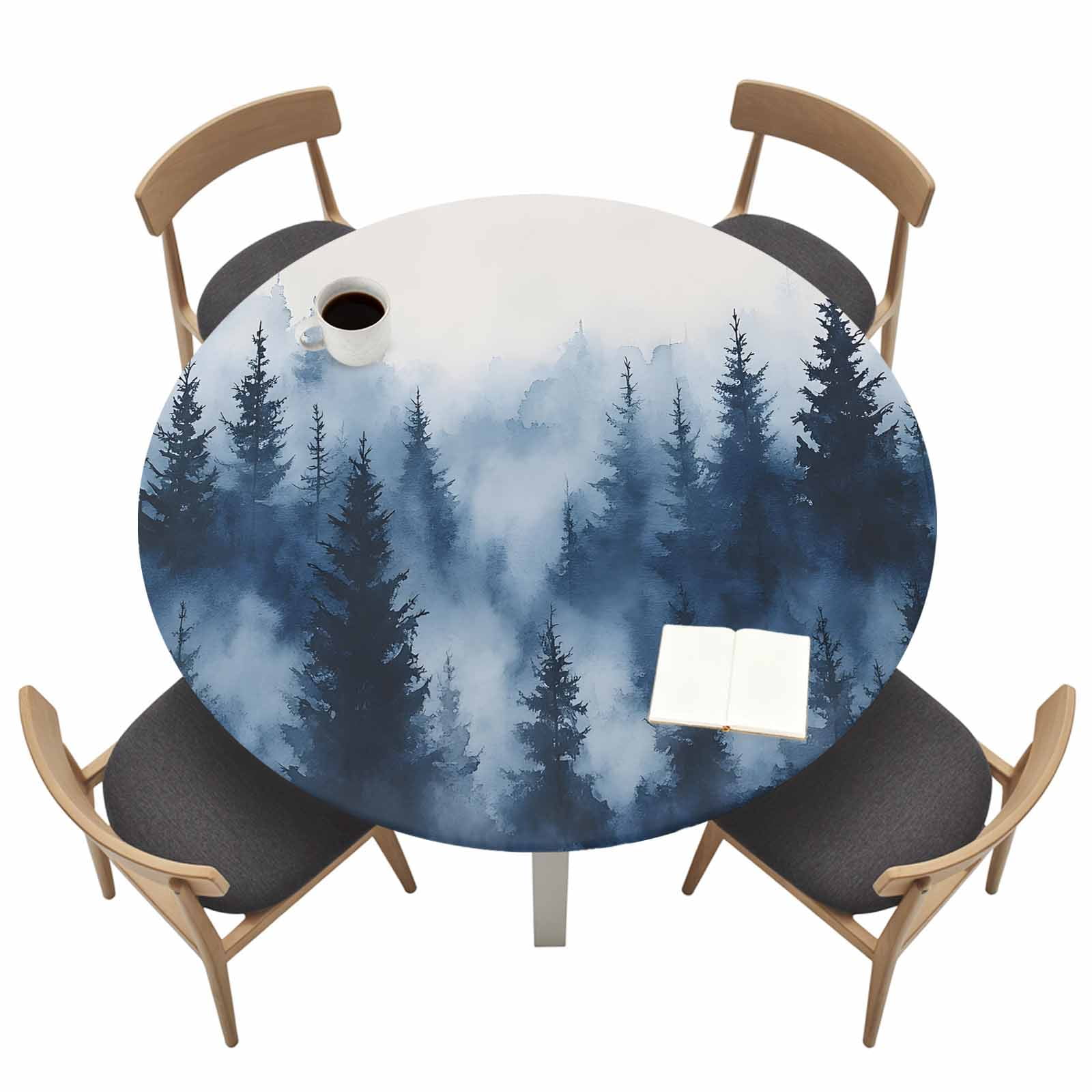 Fog Forest Round Fitted Tablecloth with Elastic Edge Abstract Dark ...