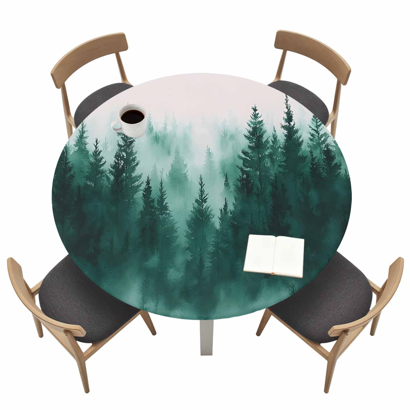 Fog Forest Round Fitted Tablecloth with Elastic Edge Abstract Spring ...