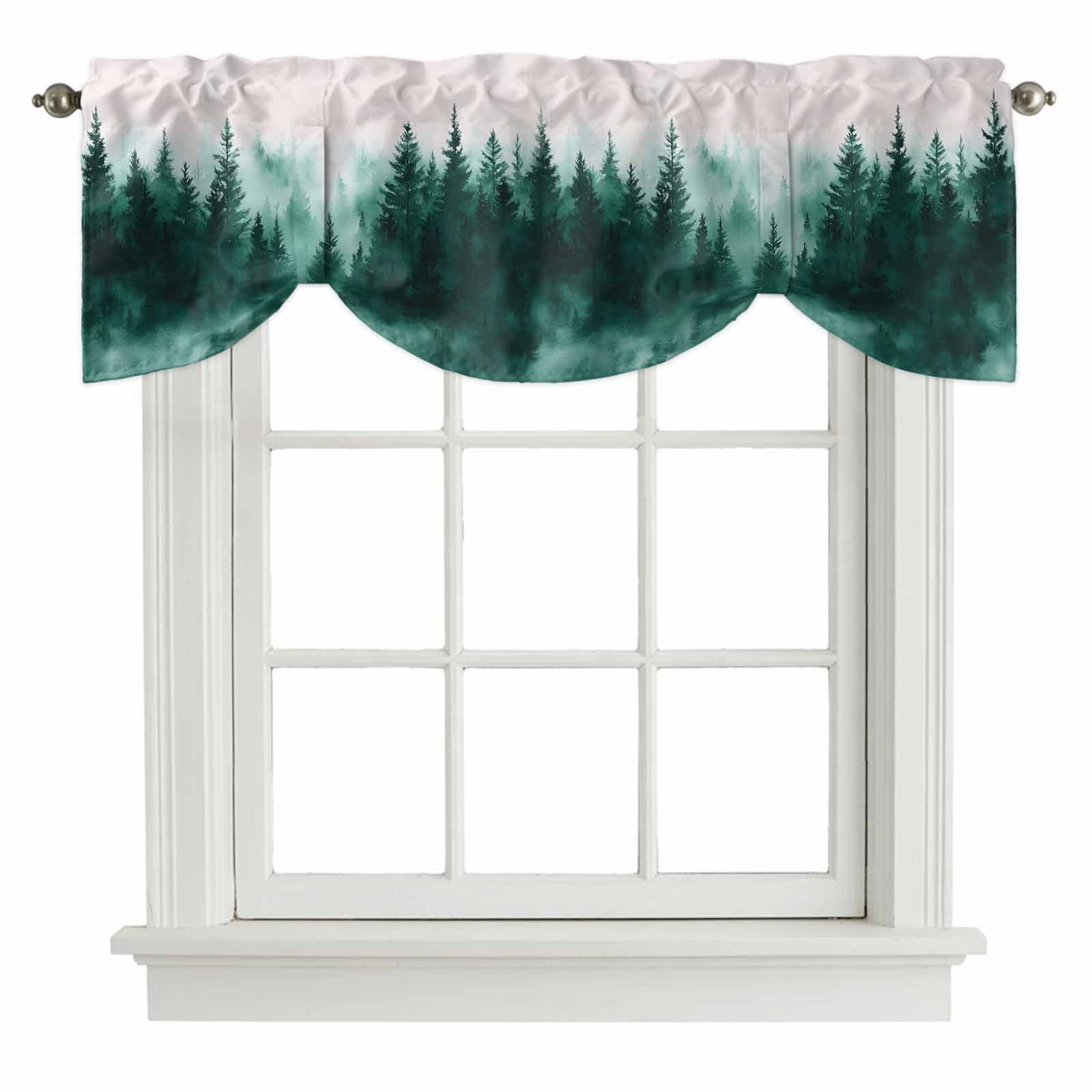 Fog Forest Tie Up Valance for Windows, Abstract Spring Black Green ...