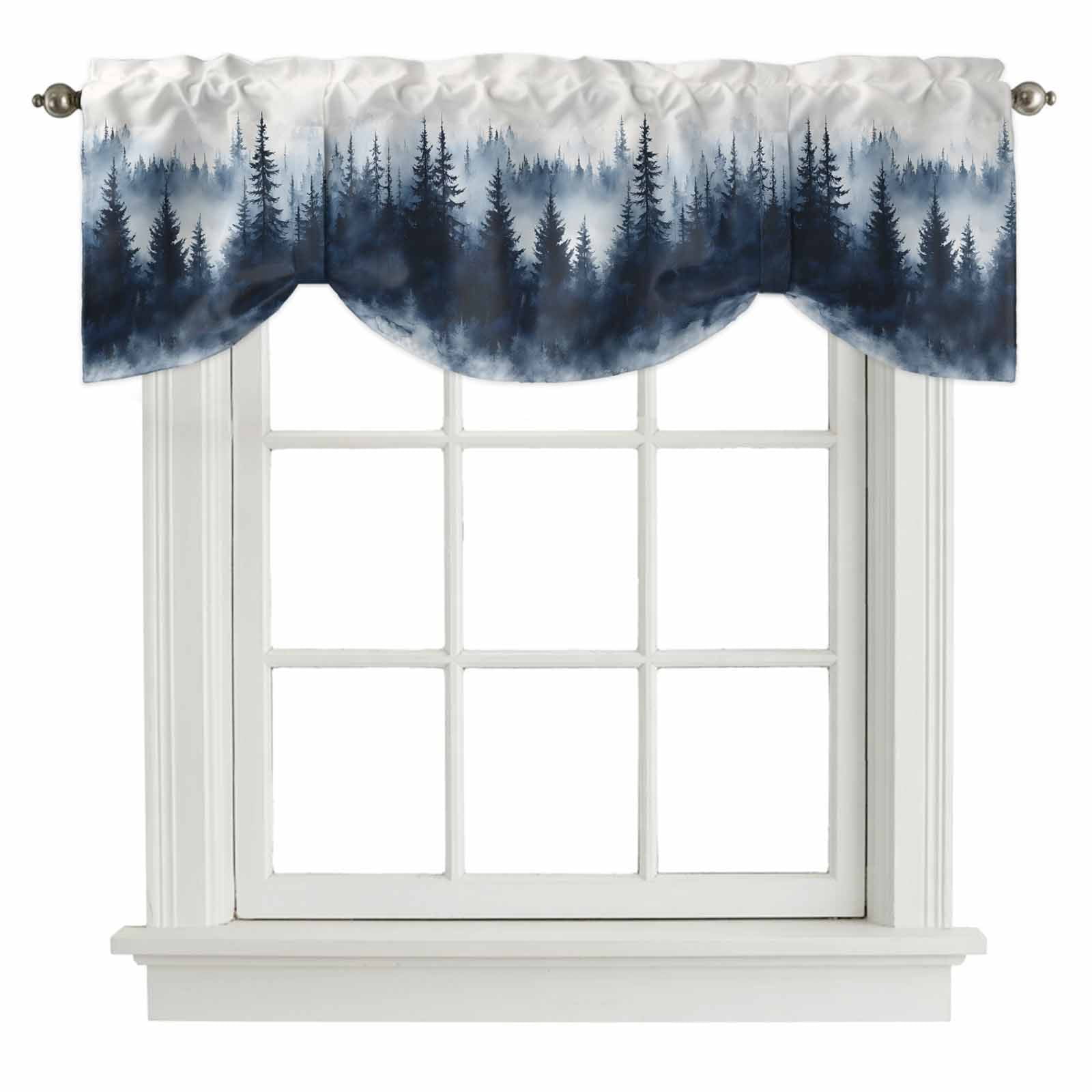 Fog Forest Tie Up Valance for Windows, Abstract Spring Dark Black ...
