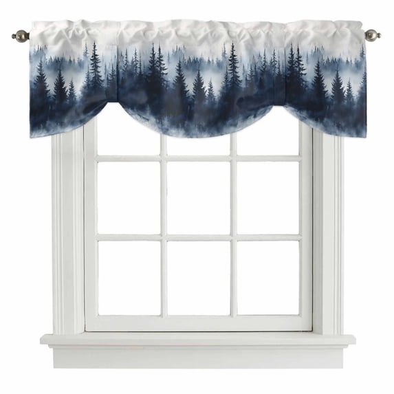 Fog Forest Tie Up Valance for Windows, Abstract Spring Dark Black ...