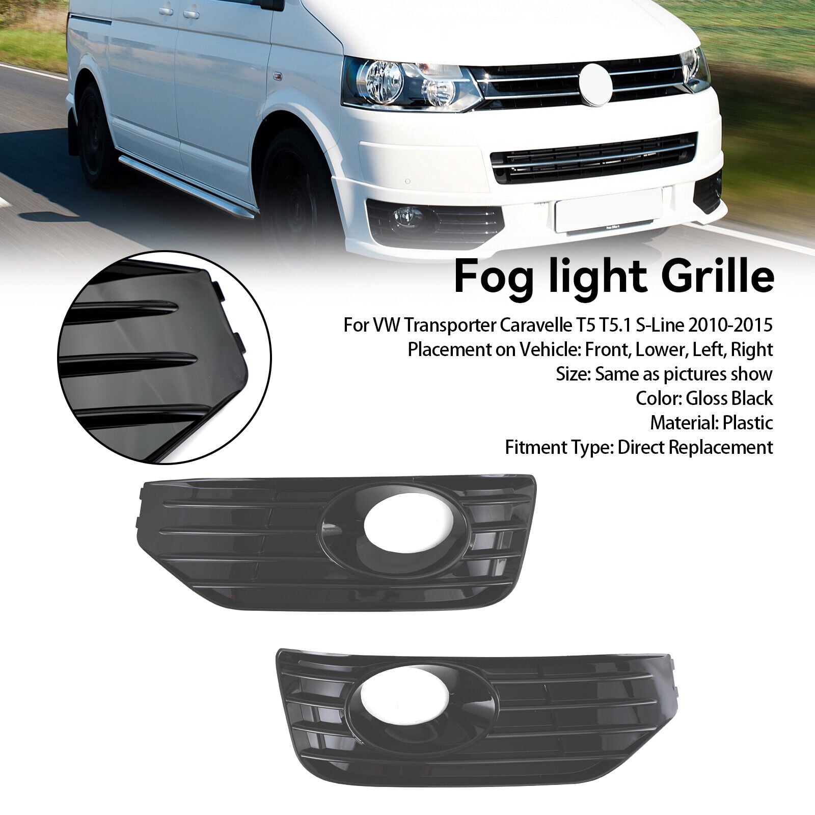 Fog Lamp Light Cover Insert S-line Grille Fit VW T5 T5.1 10-2015 Gloss ...