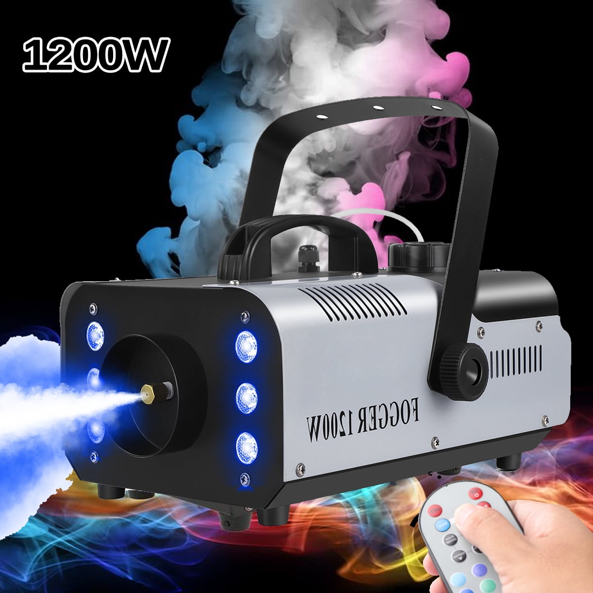 Fog Machine,1200W 6000CFM Smoke Machine,6 Colorful LED Lights Stage ...
