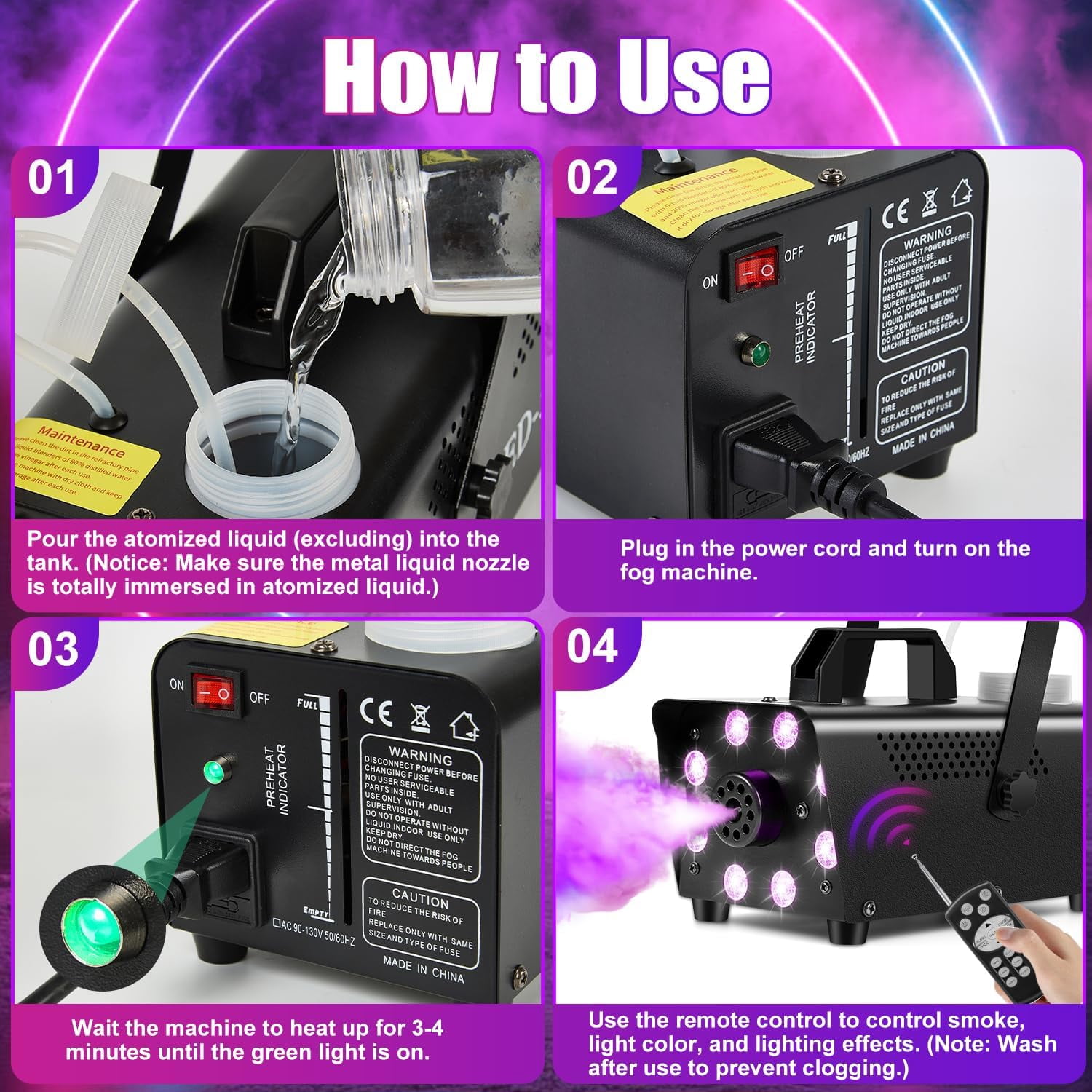 Fog Machine 500W and 2000CFM Fog with Wireless Remote Control Smoke ...