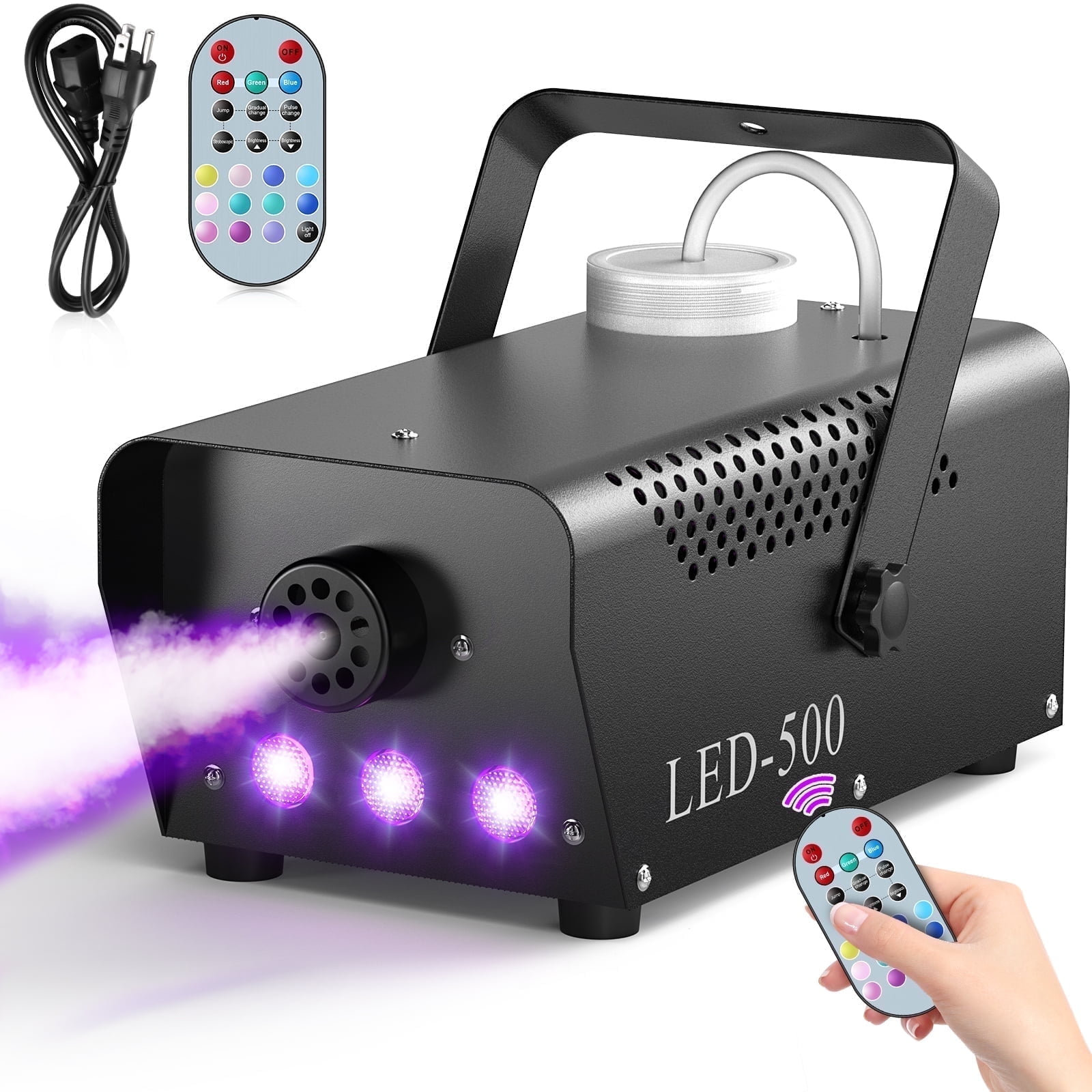 Fog Machine, 500W Fog Smoke Machine with 3 LED Lights for Wedding ...