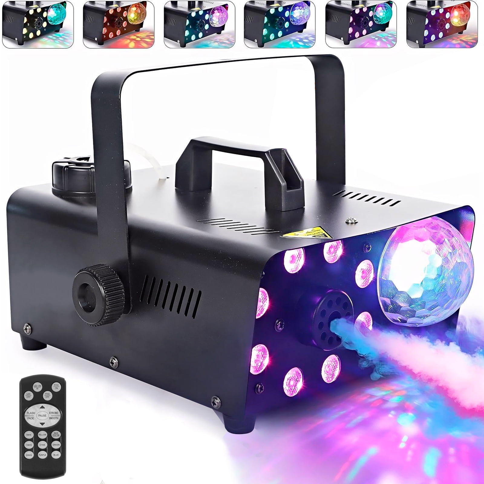 600W Fog Machine with Disco Ball & 8 RGB LED Lights – 2000CFM and ...