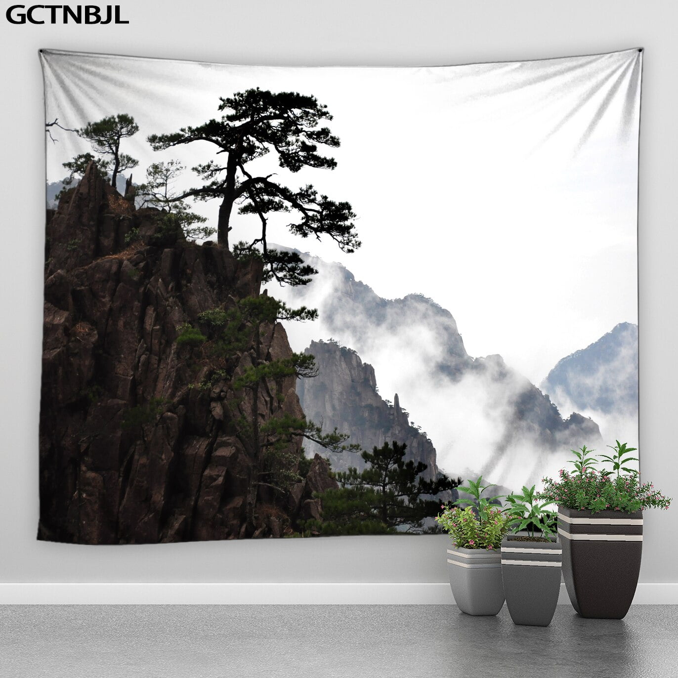 Fog Mountain Stone Nature scenery Tapestry Wall Hanging Hazy Landscape ...