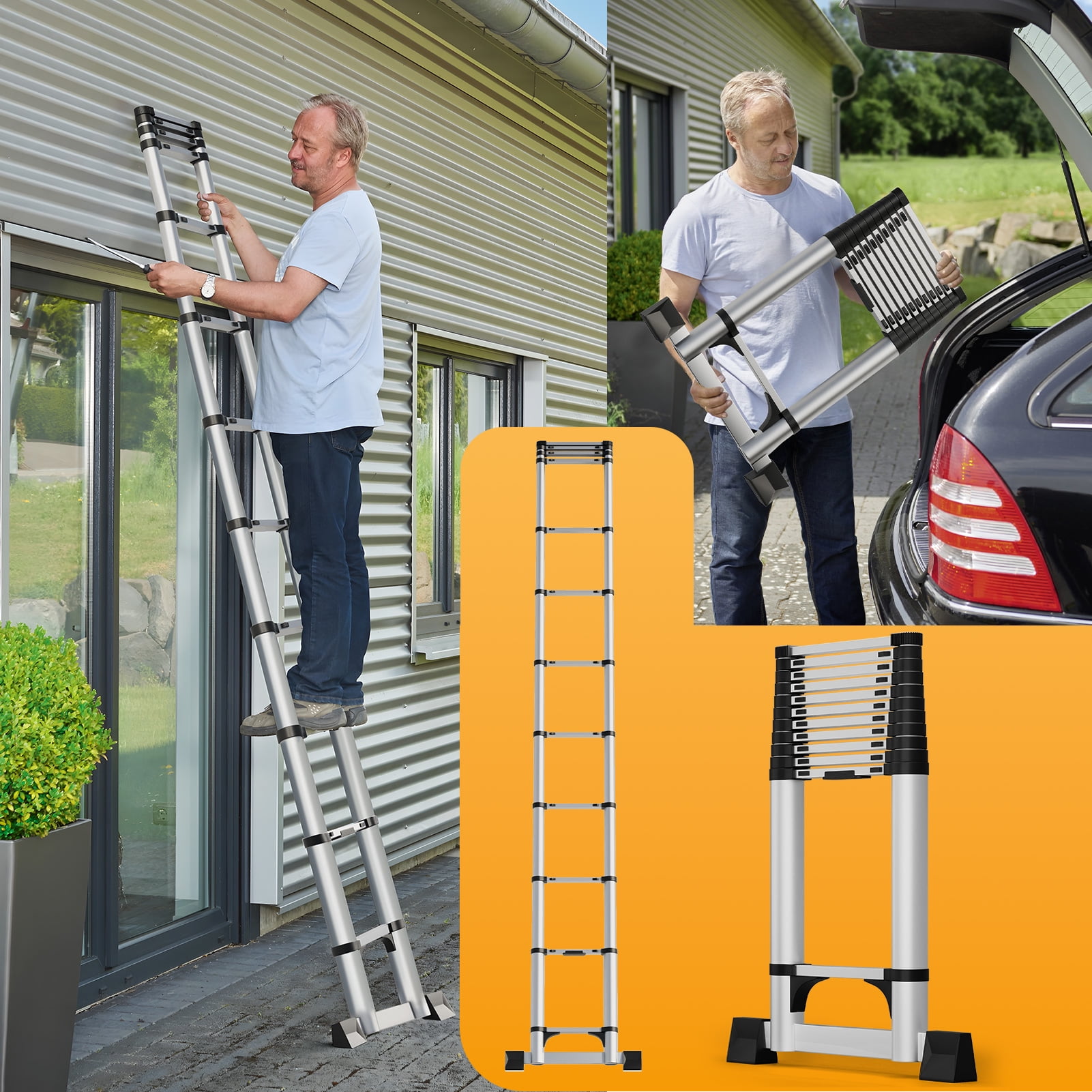 Fogcroll 15.5ft Telescoping Ladder Folding Telescopic Ladder Multi ...