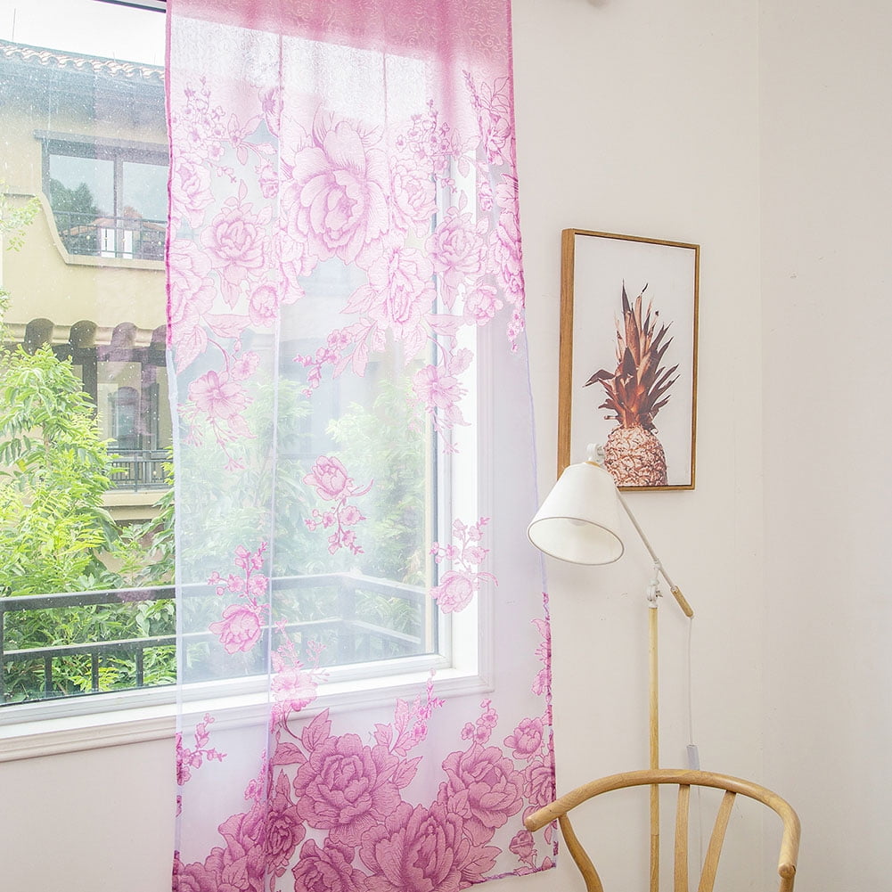 Fogcroll 1Pc Curtain,Translucent Embroidered Flower Printed Sheer Tulle ...