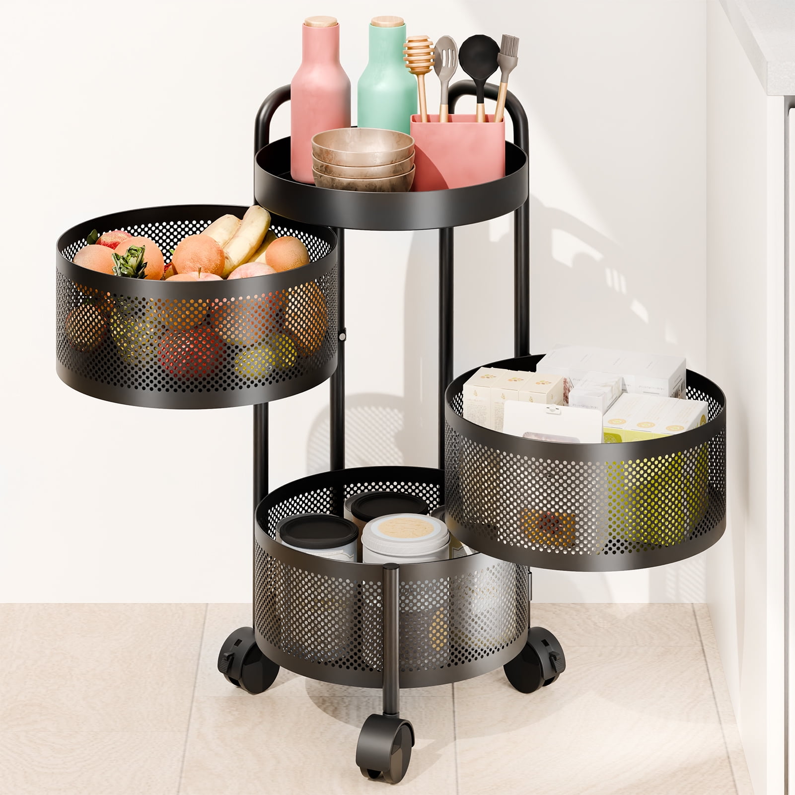 Fogcroll 3-Tier Rotating Kitchen Storage Rack Round Metal Storage ...