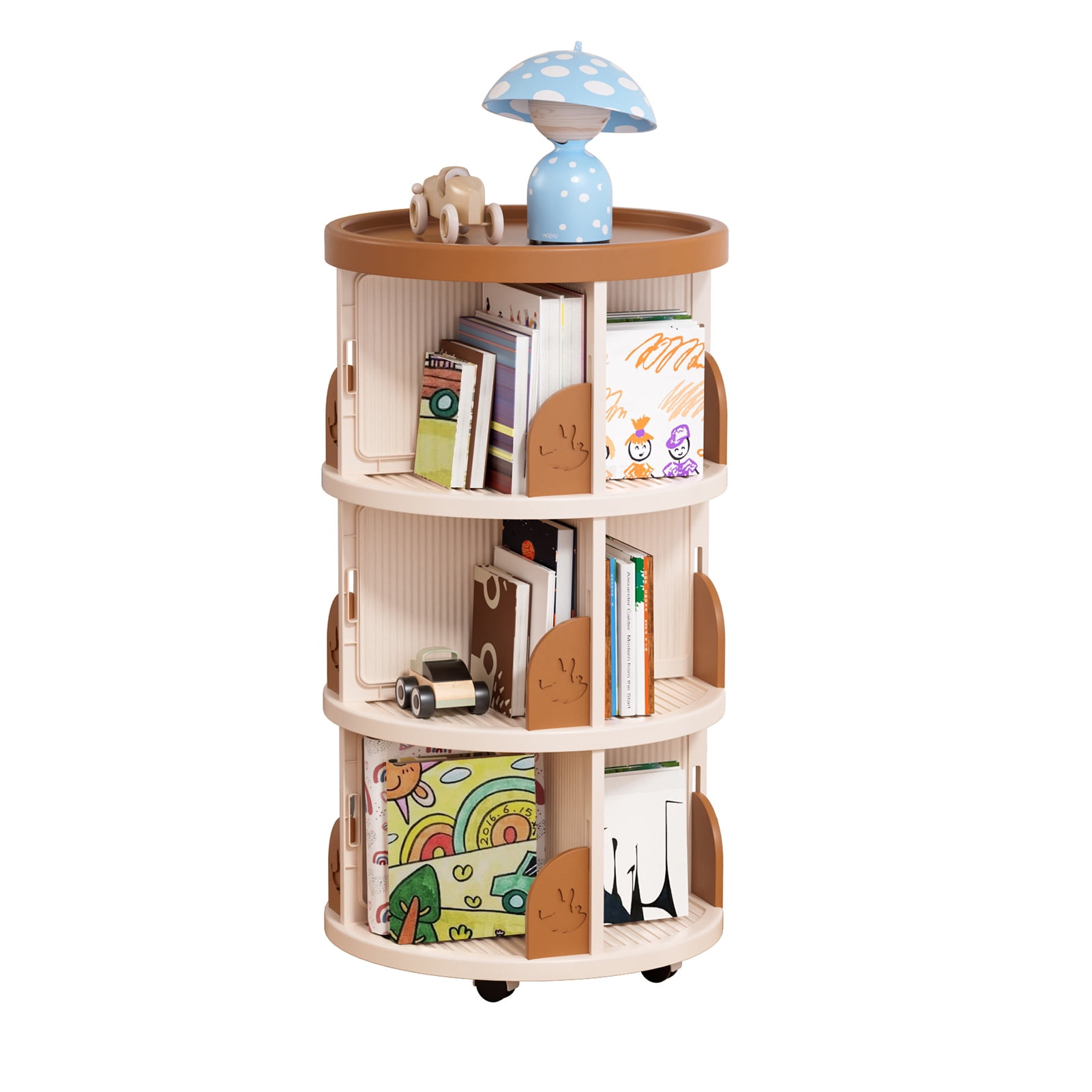 Fogcroll 3 Tier Spinning Bookshelf 360 Display Floor Standing Bookcase ...