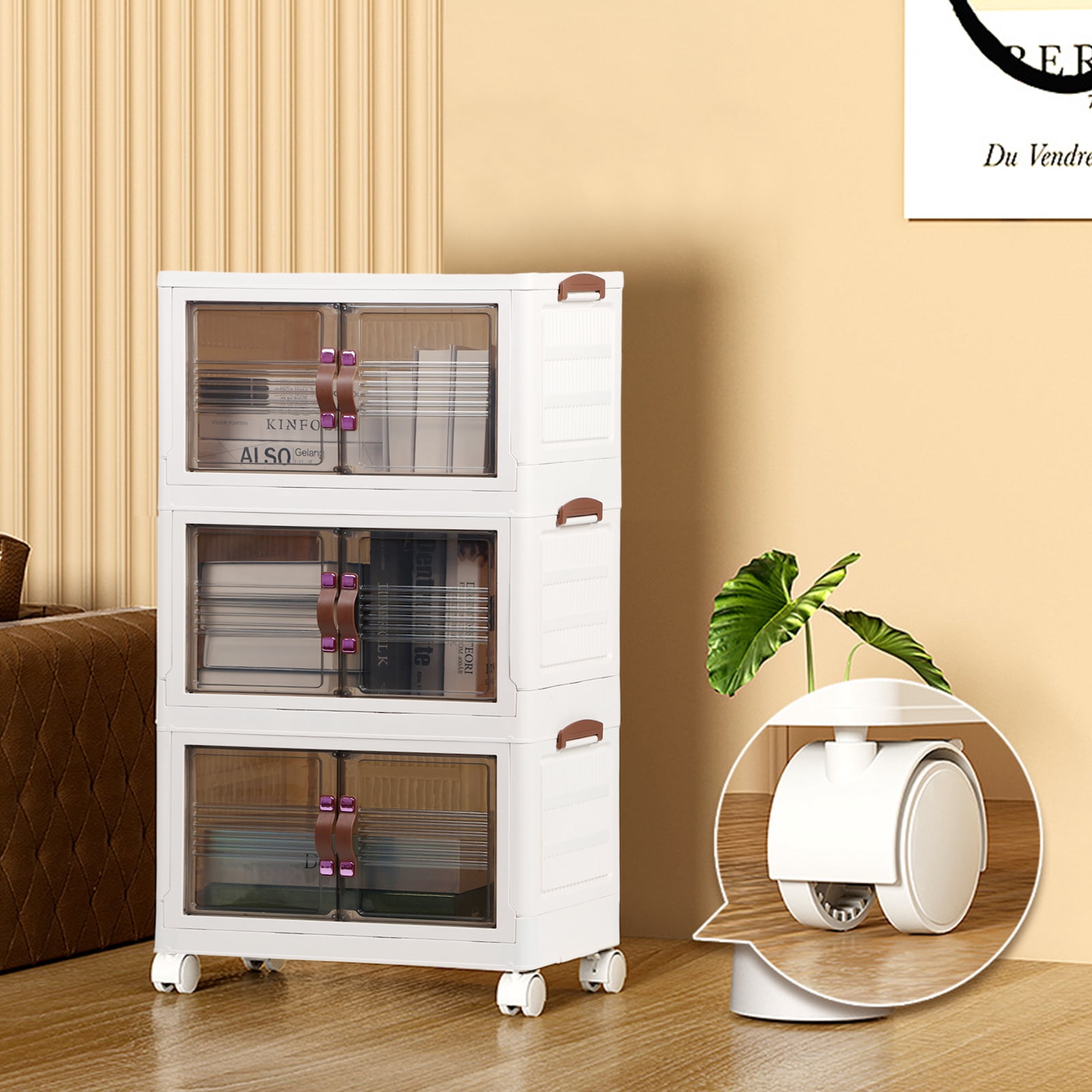 Fogcroll 3 Tier Stackable Plastic Storage Bins with Lids and Wheels ...