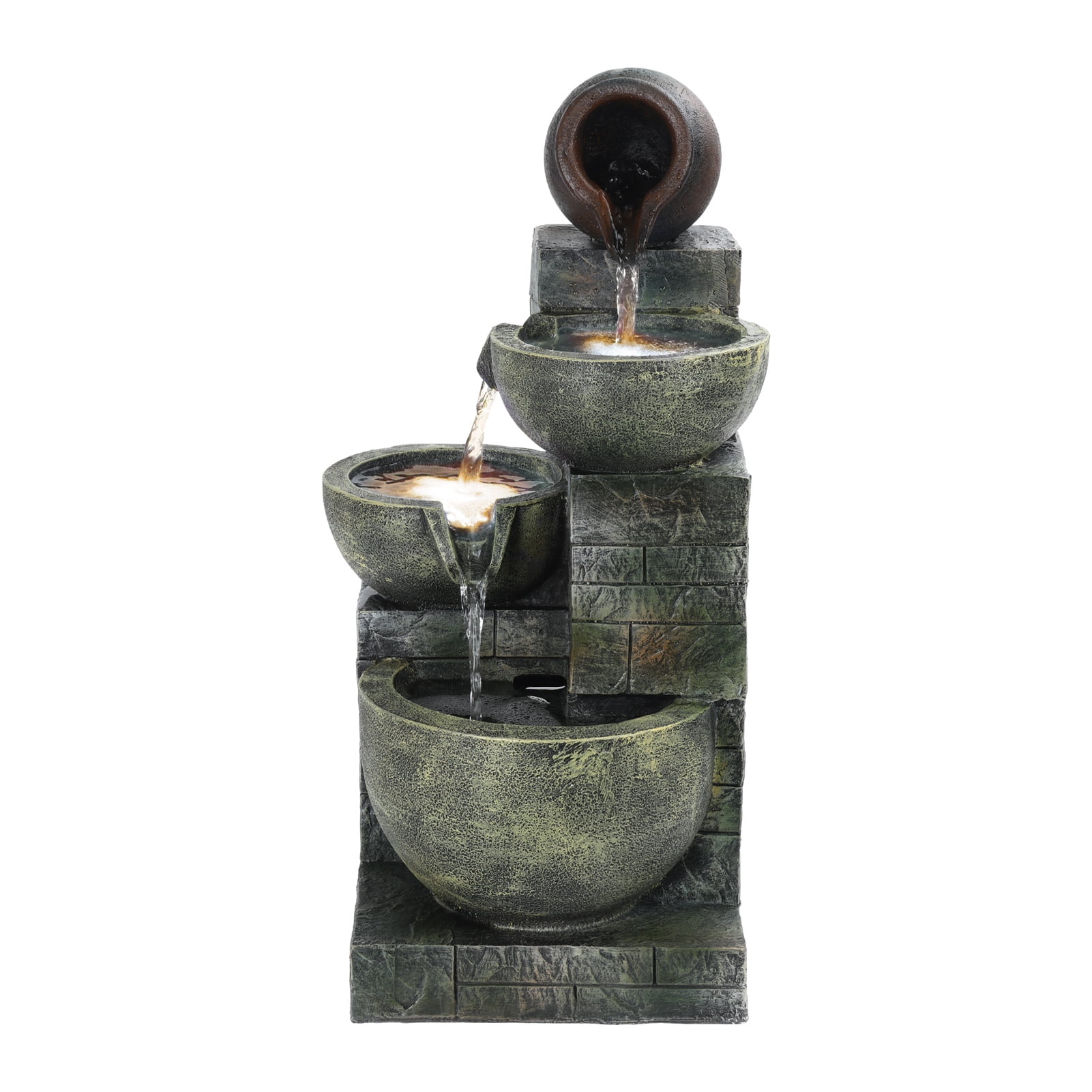 Fogcroll 4-Tiers Water Fountain Cascading Bowls and Stacked Stones ...