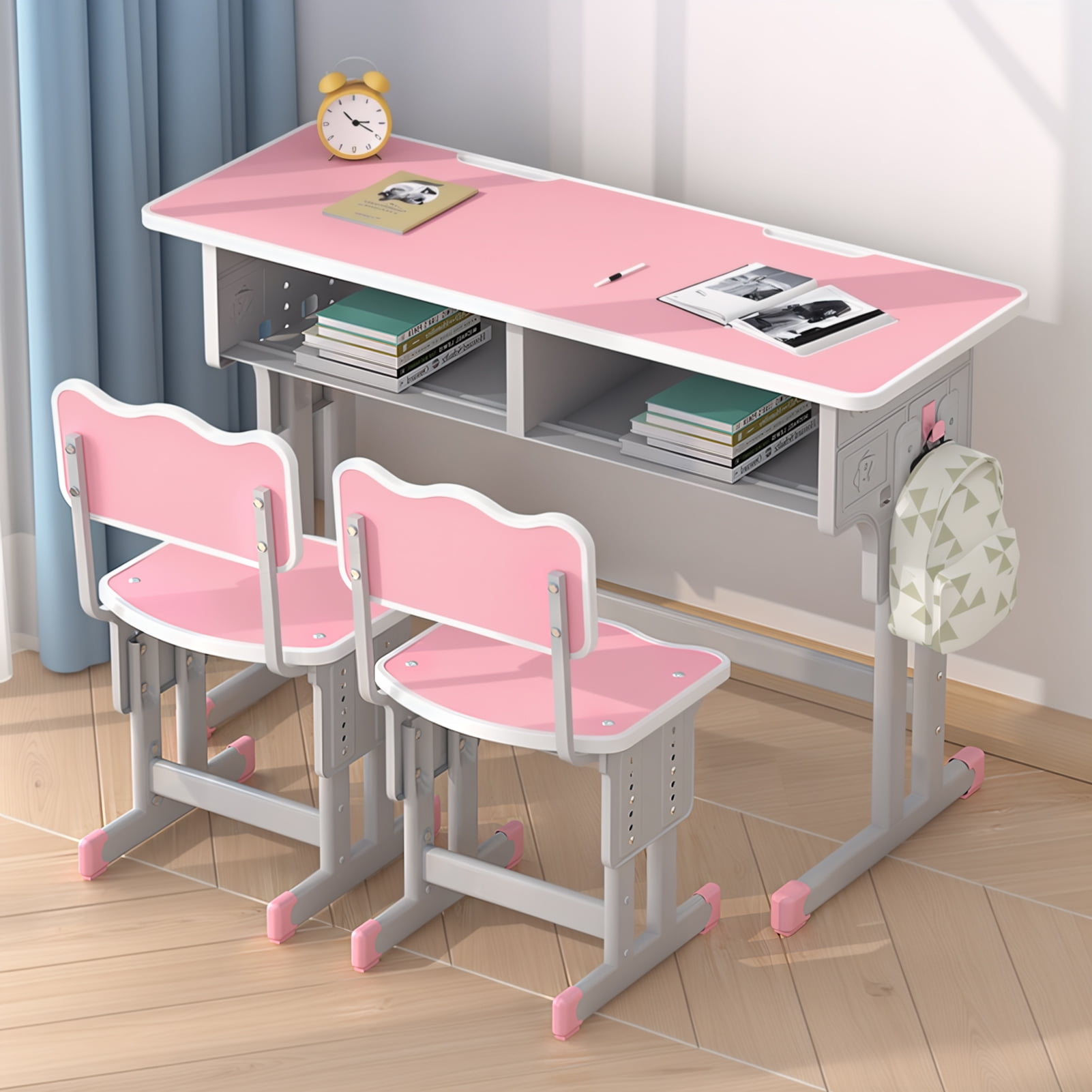 Fogcroll 48" Children Double Seat Study Table Kids Chair and Desk Set ...