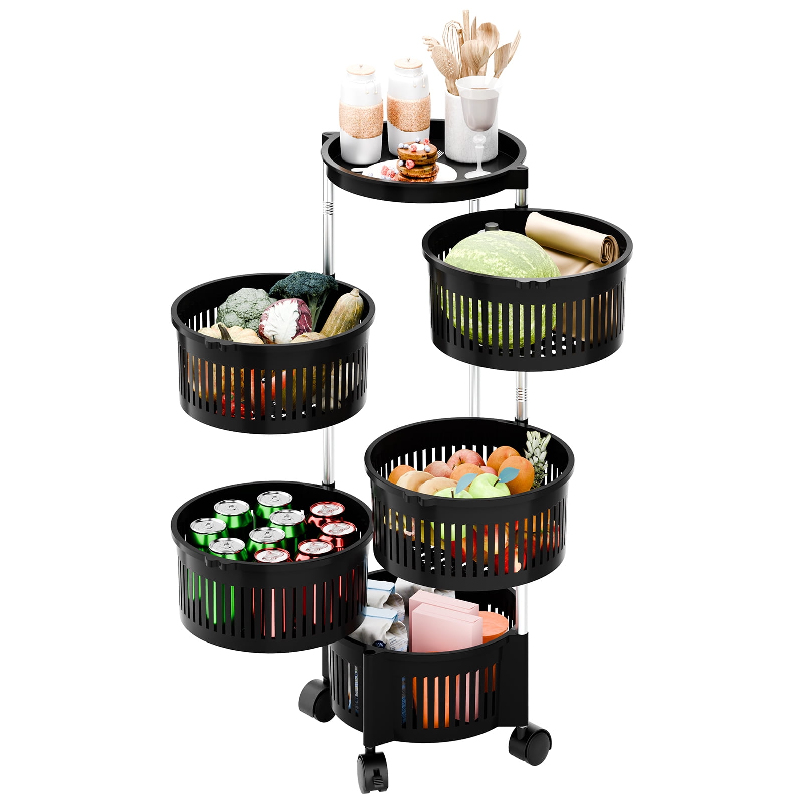 Fogcroll 5-Tier Rotating Kitchen Storage Rack Shelves Kitchen Trolley ...