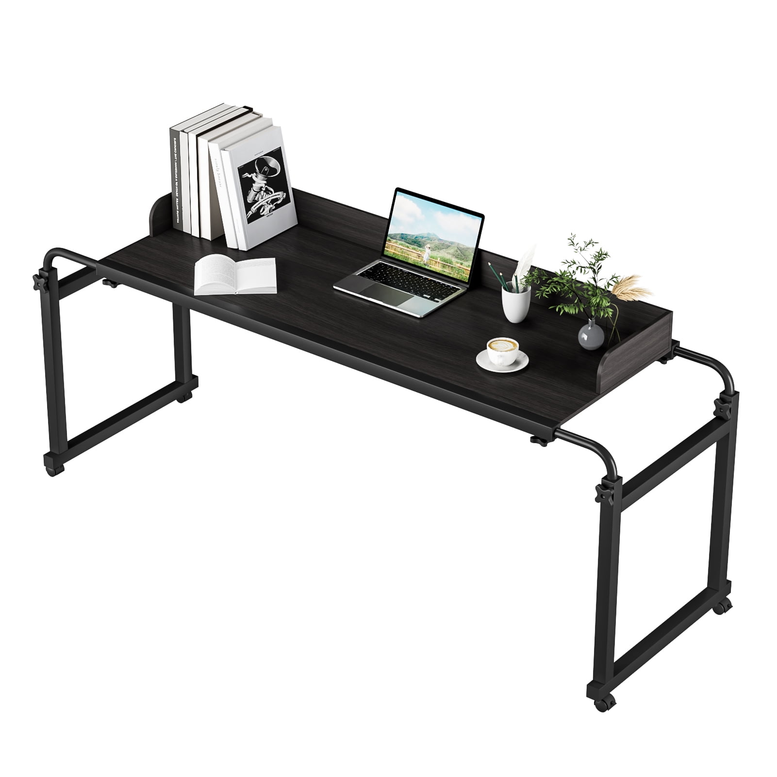 Fogcroll Adjustable Overbed Bedside Table with Wheels Pneumatic Mobile ...