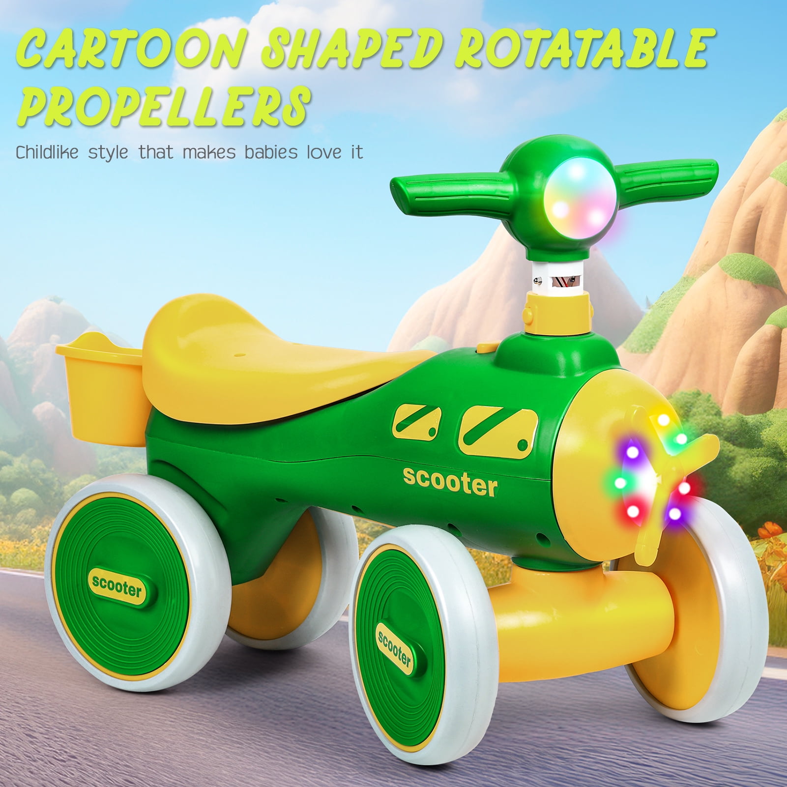 Fogcroll Baby Balance Bike Toys Children Walker No Pedal Infant 4 Wheels Bicycle with Music ...