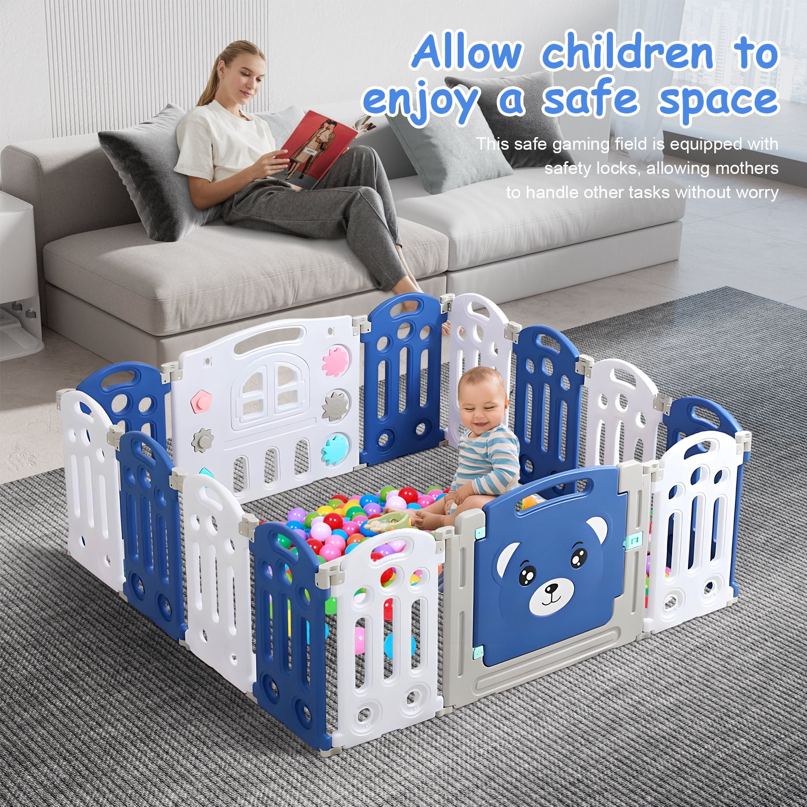 Fogcroll Baby Playpen 14 Panel Baby Fence Play Area for Babies and ...