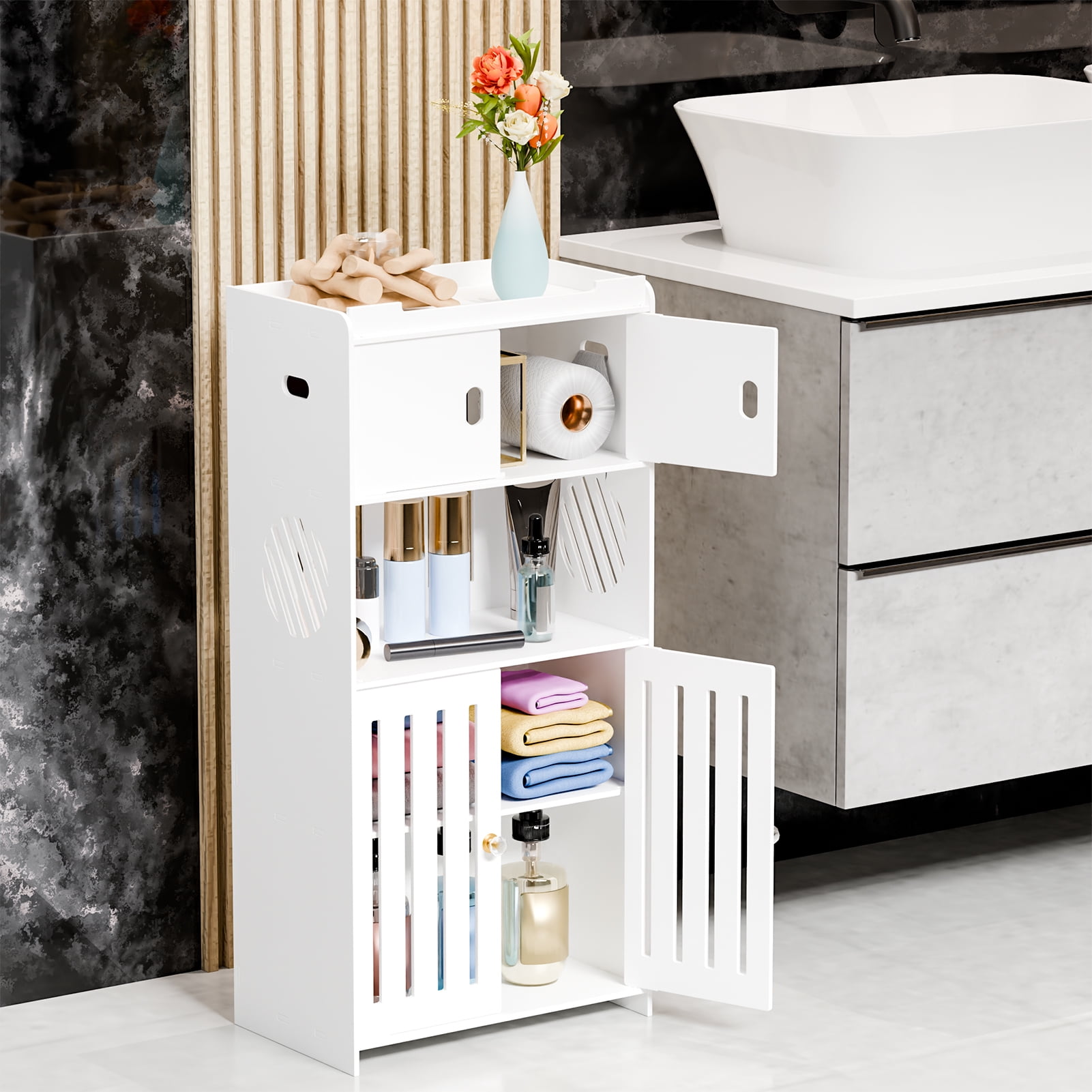 Fogcroll Bathroom Storage Cabinet Freestanding Floor Storage Cabinet ...