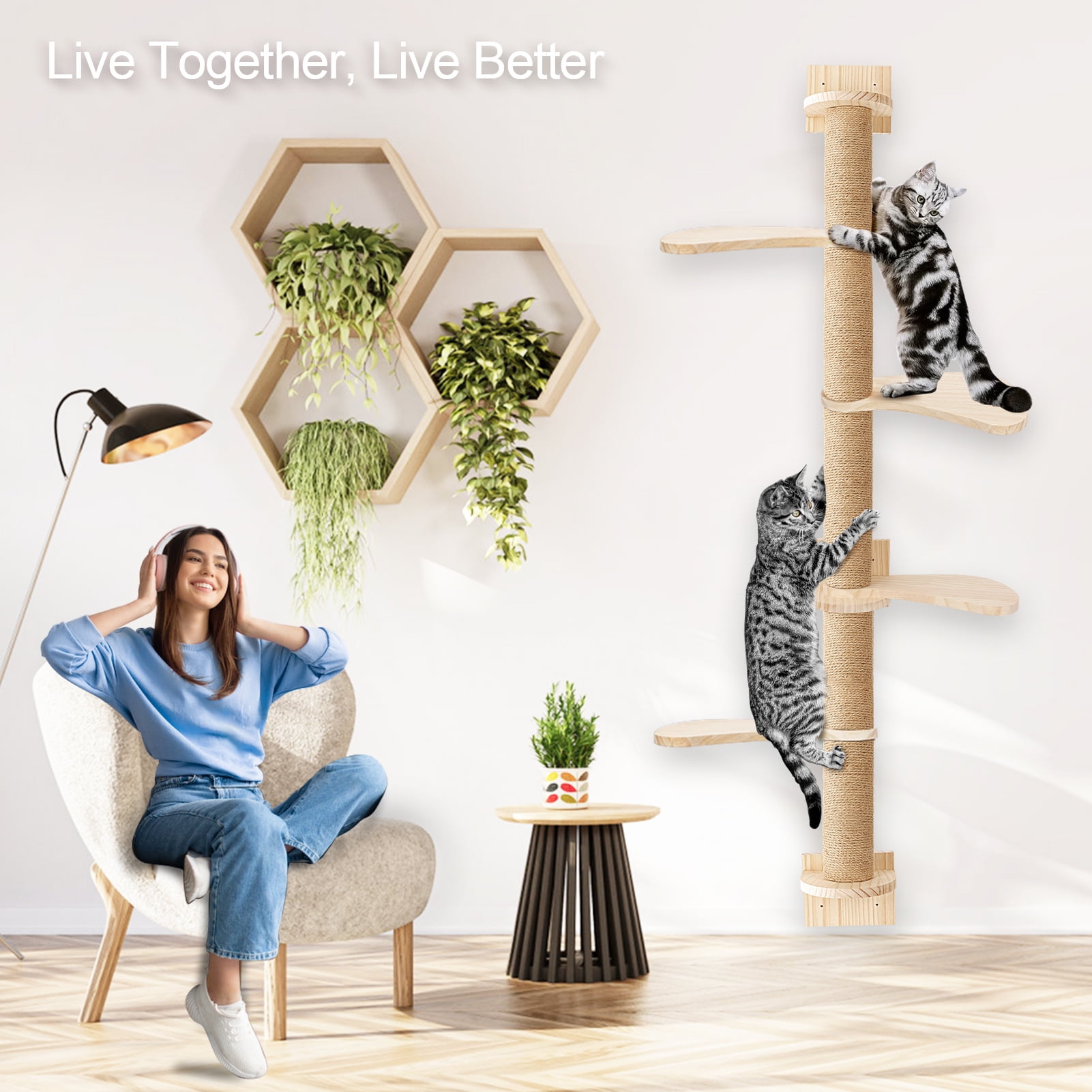 Fogcroll Cat Tree Cat Tower Height (76.77") 5 Tier Floor to Ceiling ...
