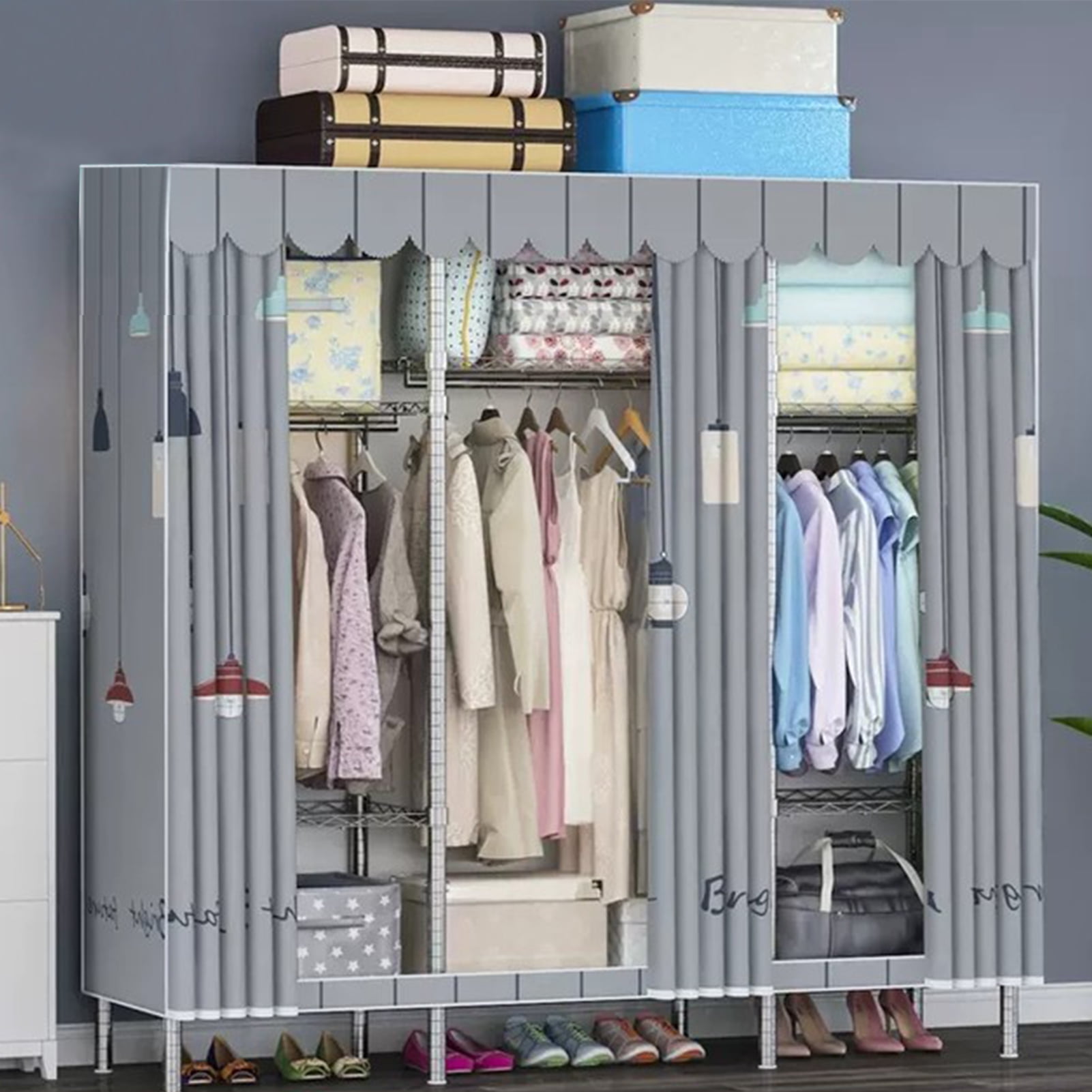 Fogcroll Clothing Rack Closet Organizer Closet Shelves Wardrobe Closet ...