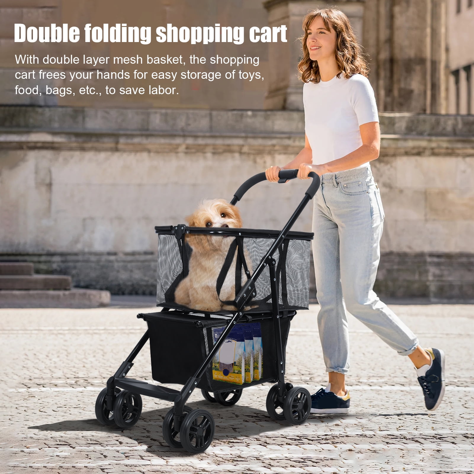 Fogcroll Folding Shopping Cart Collapsible Grocery Cart Removable ...