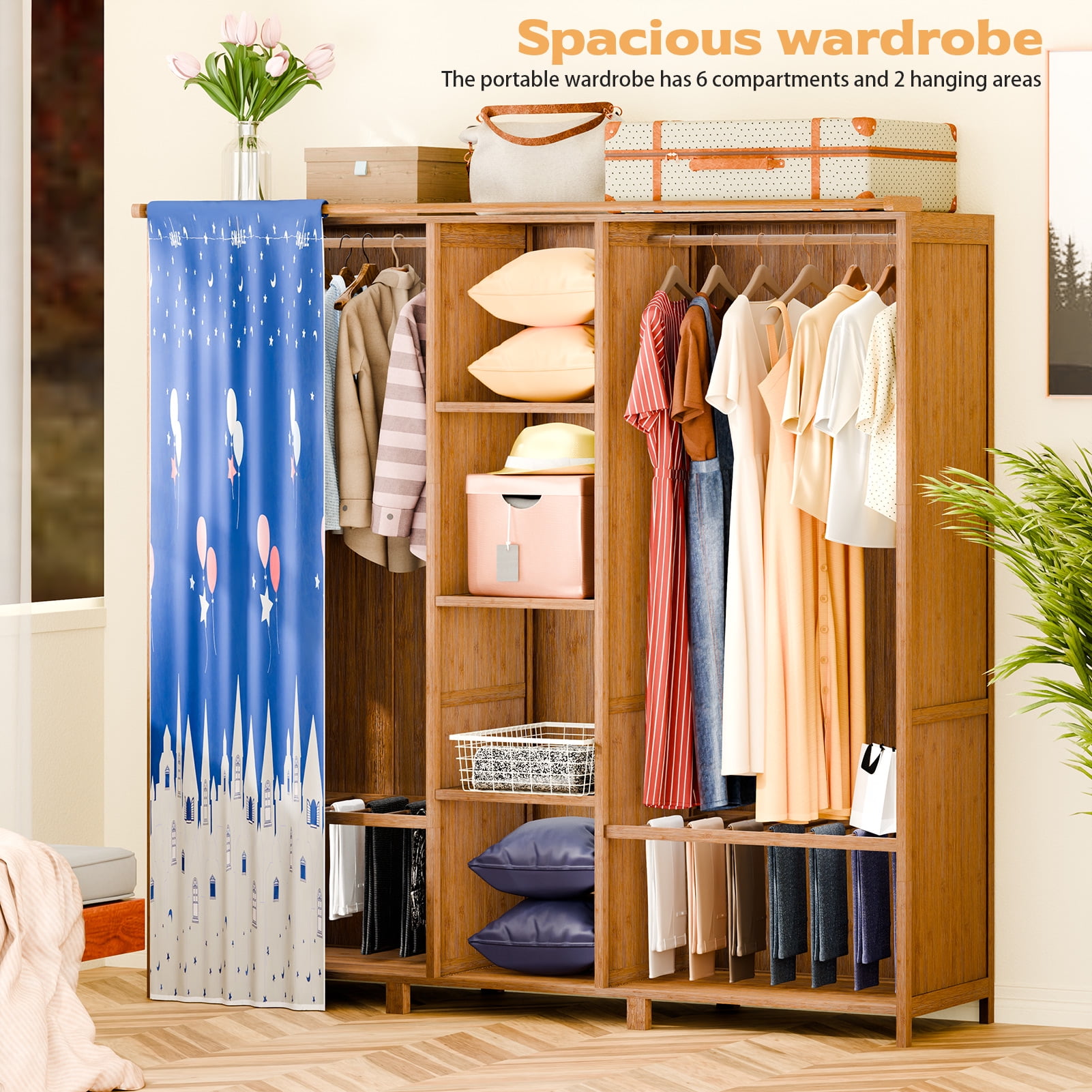 Fogcroll Freestanding Closet Organizer Heavy Duty Garment Rack Wardrobe ...