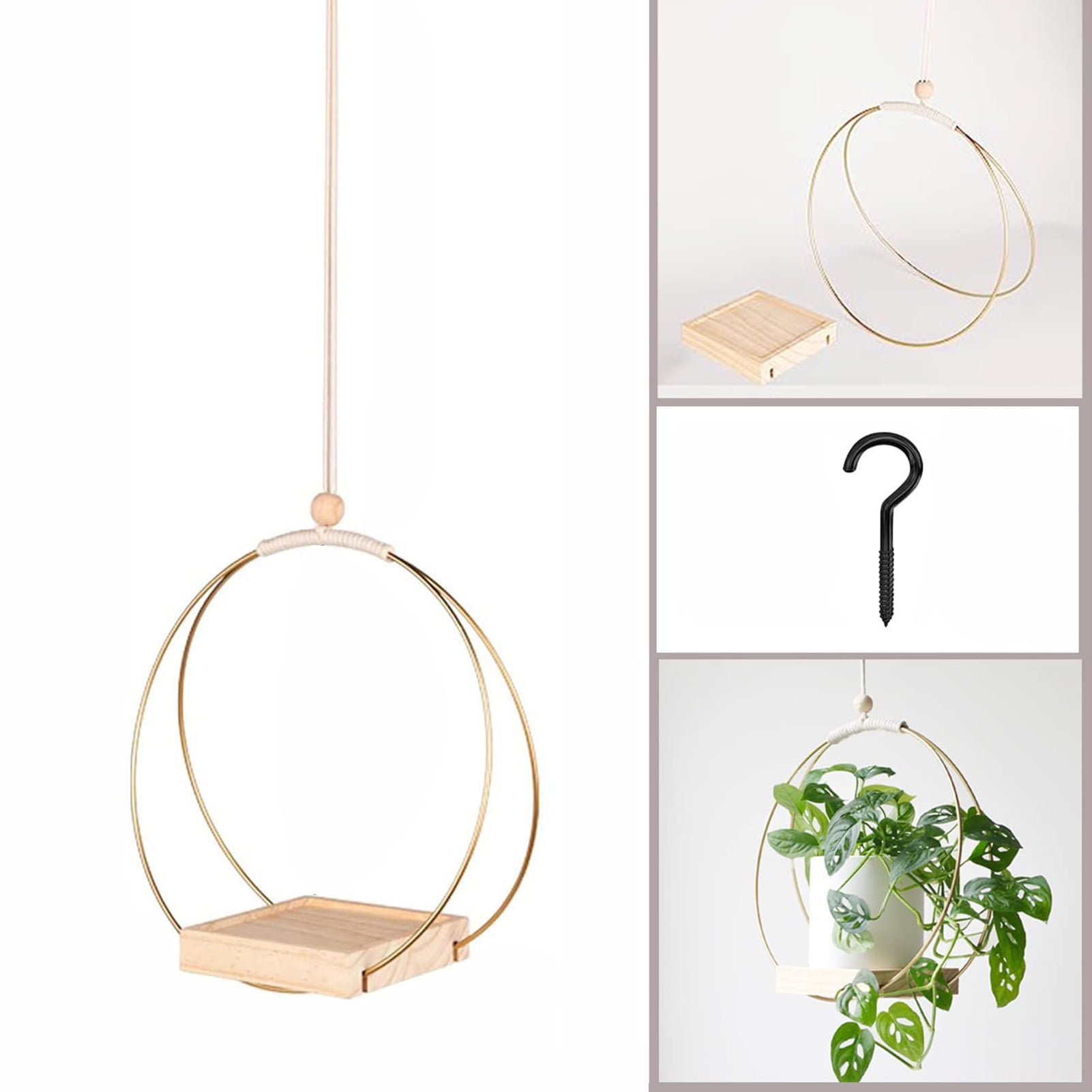 Fogcroll Hanging Planter Shelf Wall Plant Hanger Wood Stand Hanging ...