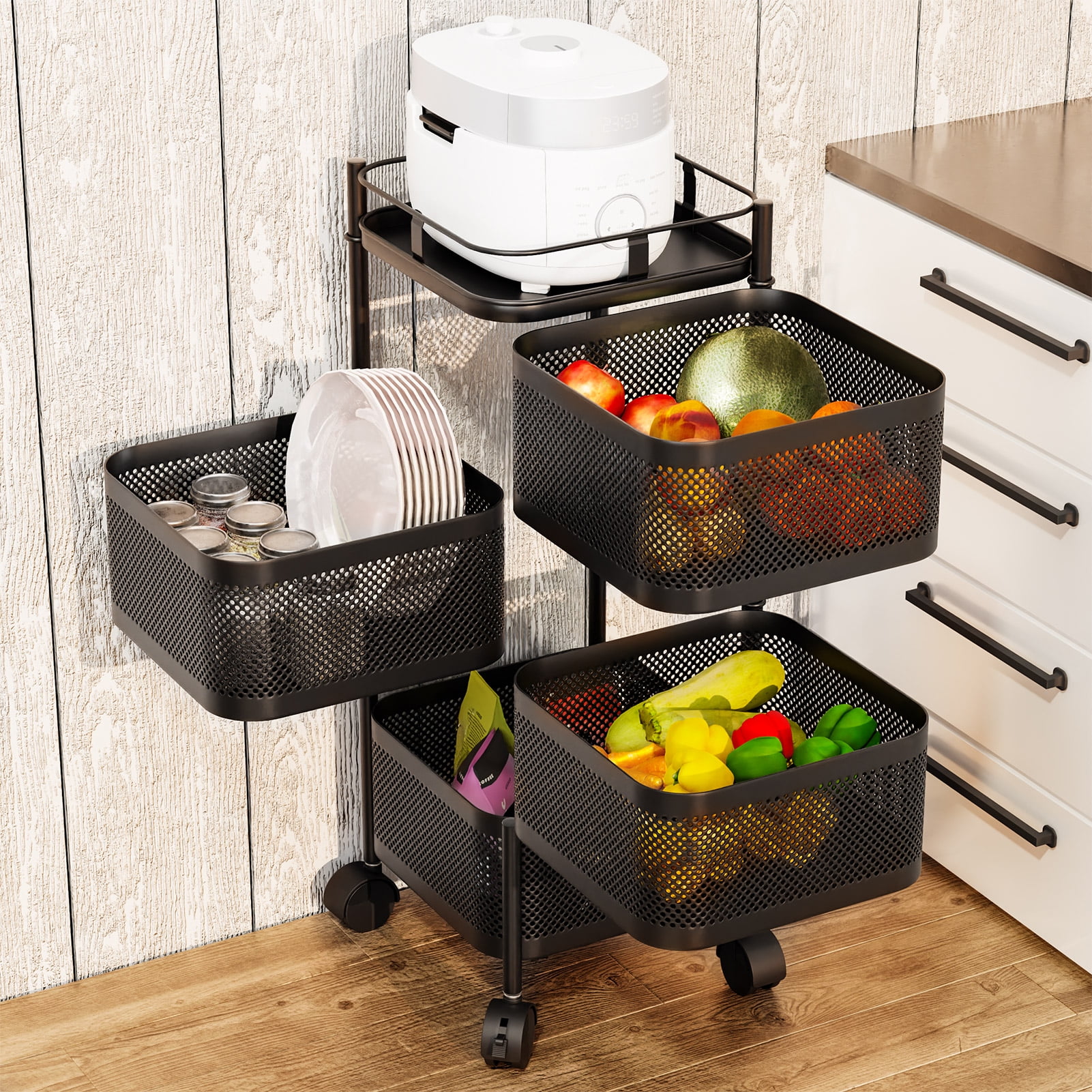 Fogcroll Kitchen Storage Cart Kitchen Storage Rack, 4-Layer Kitchen ...