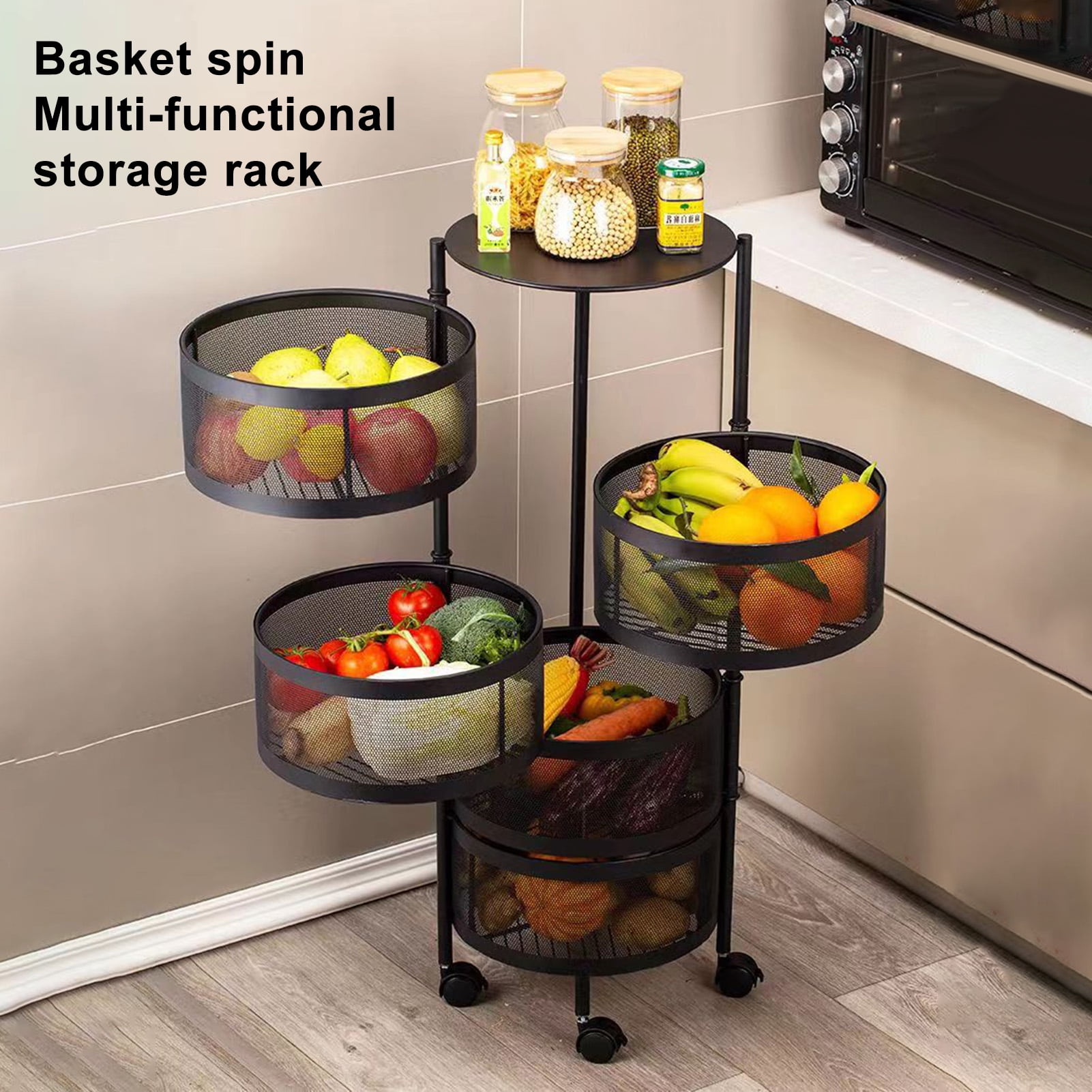 Fogcroll Kitchen Storage Cart Kitchen Storage Rack,5 Tier Circular ...