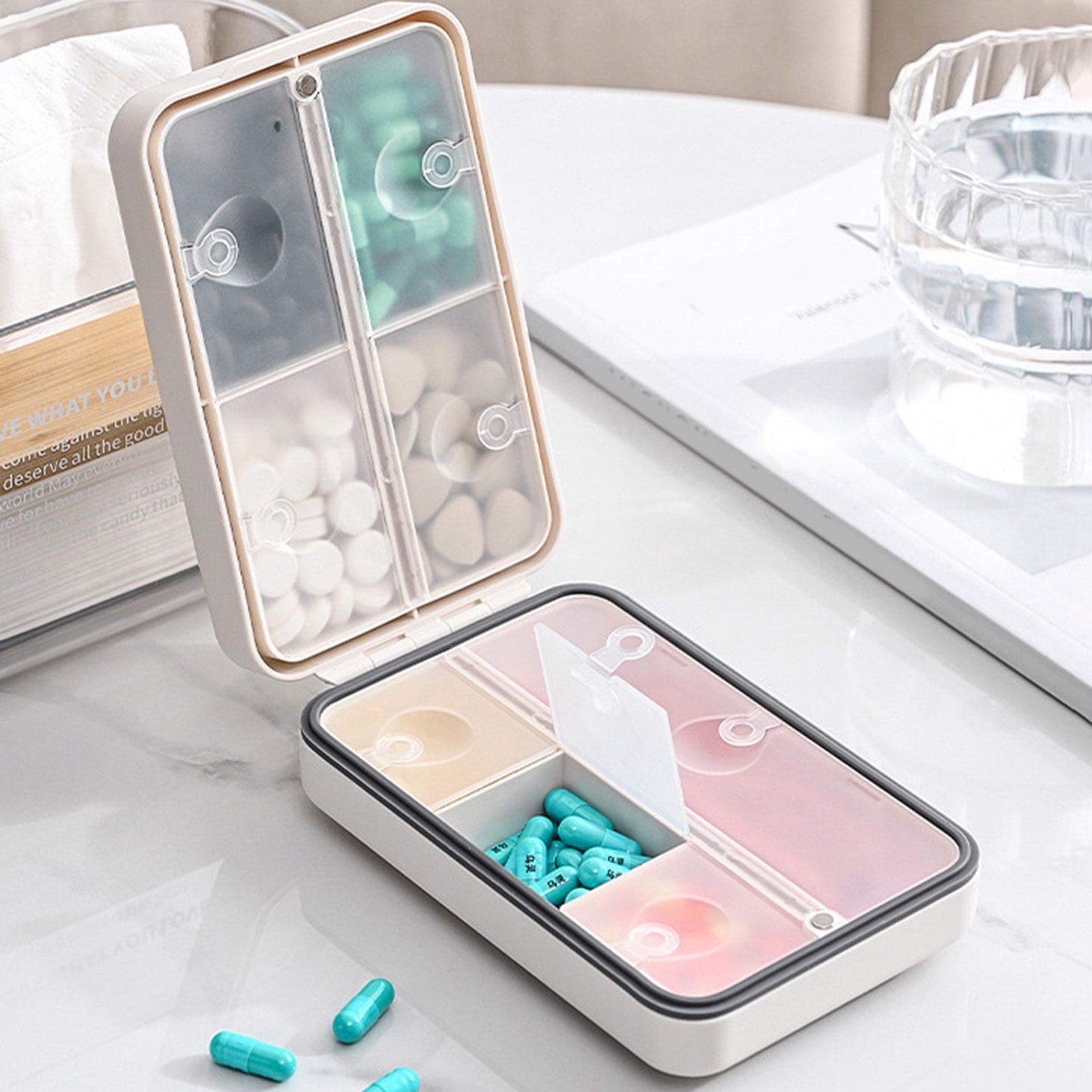 Fogcroll Magnetic Pill Box Pill Organizer Pill Box,8 Compartments ...