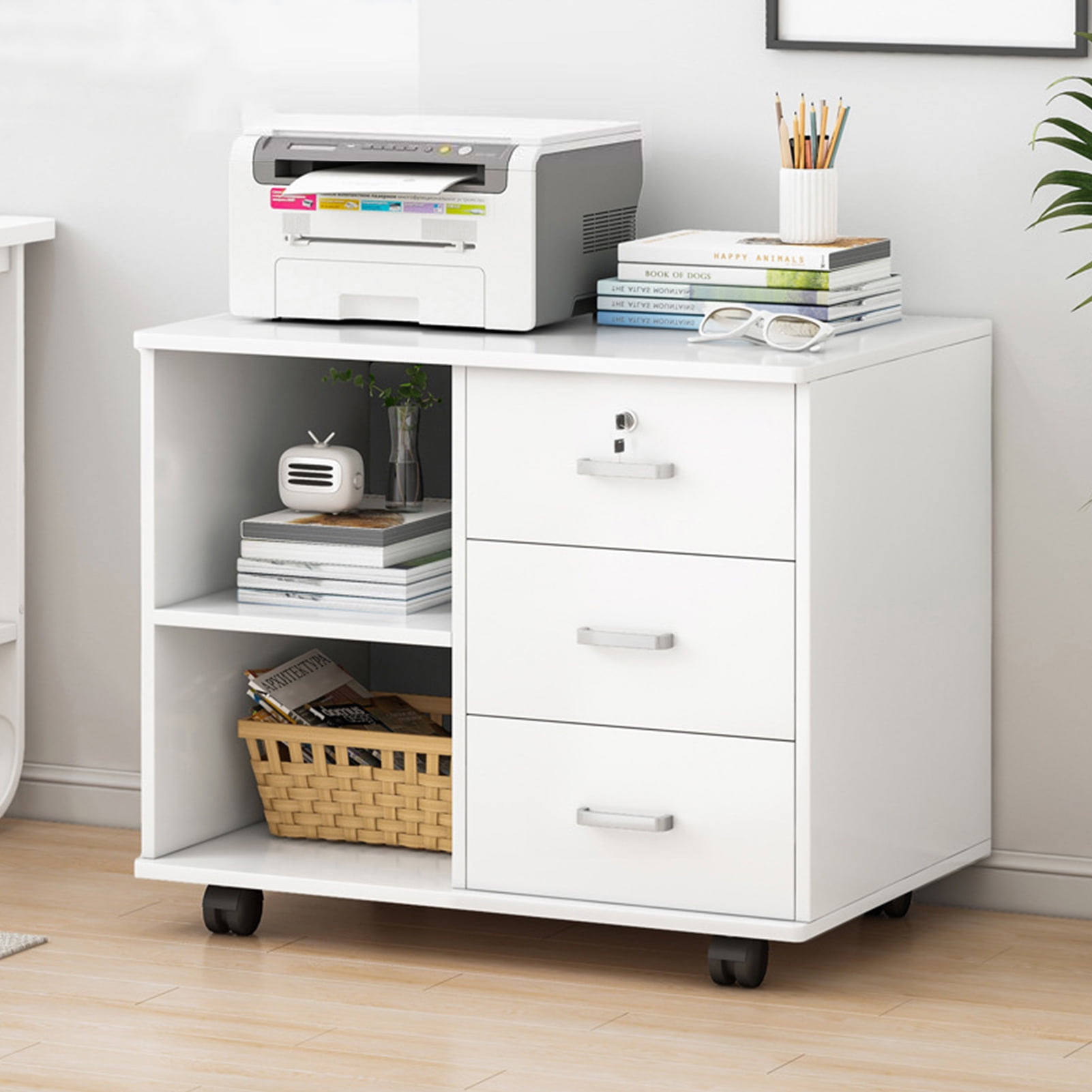 Fogcroll Office File Storage Cabinet Mobile Lateral Filing Cabinet Wood ...
