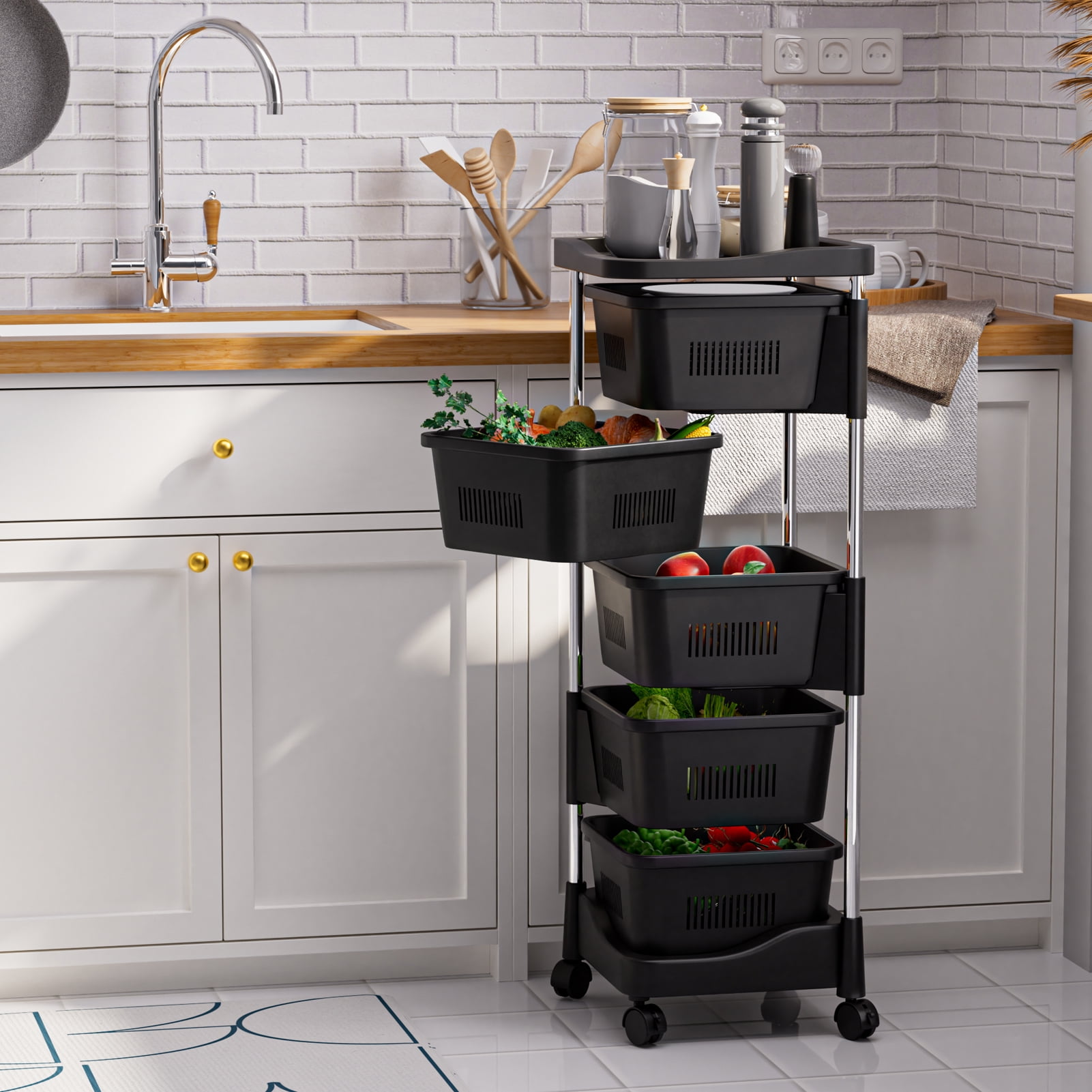 Fogcroll Rotating Kitchen Storage Rack Shelves Kitchen Trolley Kitchen ...