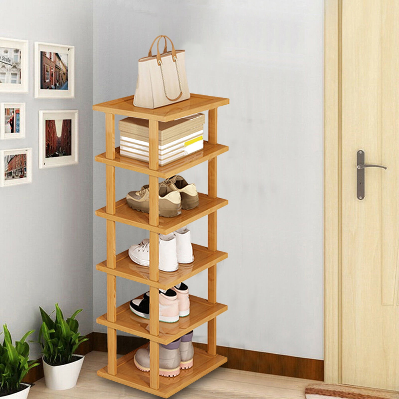 Fogcroll Shoe Rack Shoes Storage Organizer Shelf Wood Shoe Rack,Six ...