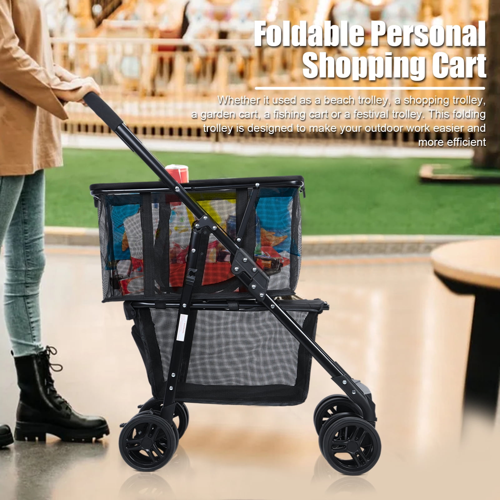 Fogcroll Shopping Cart Collapsible Utility Trolley Cart Detachable ...