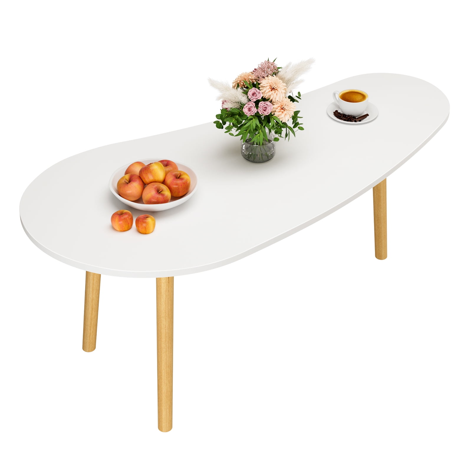 Fogcroll Small Coffee Table Mid Century Wood Tea Table with Mango Shape ...