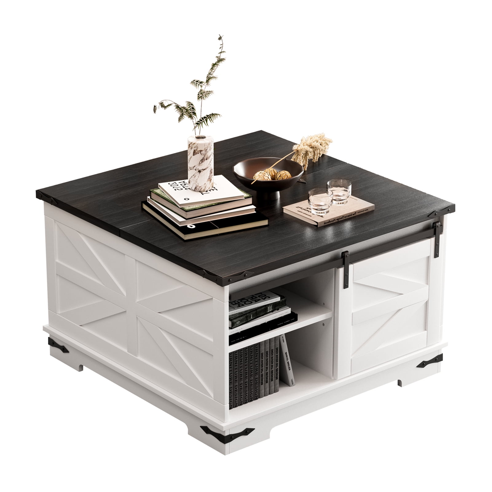 Fogcroll Storage Coffee Table, Modern Farmhouse Coffee Table, Square ...