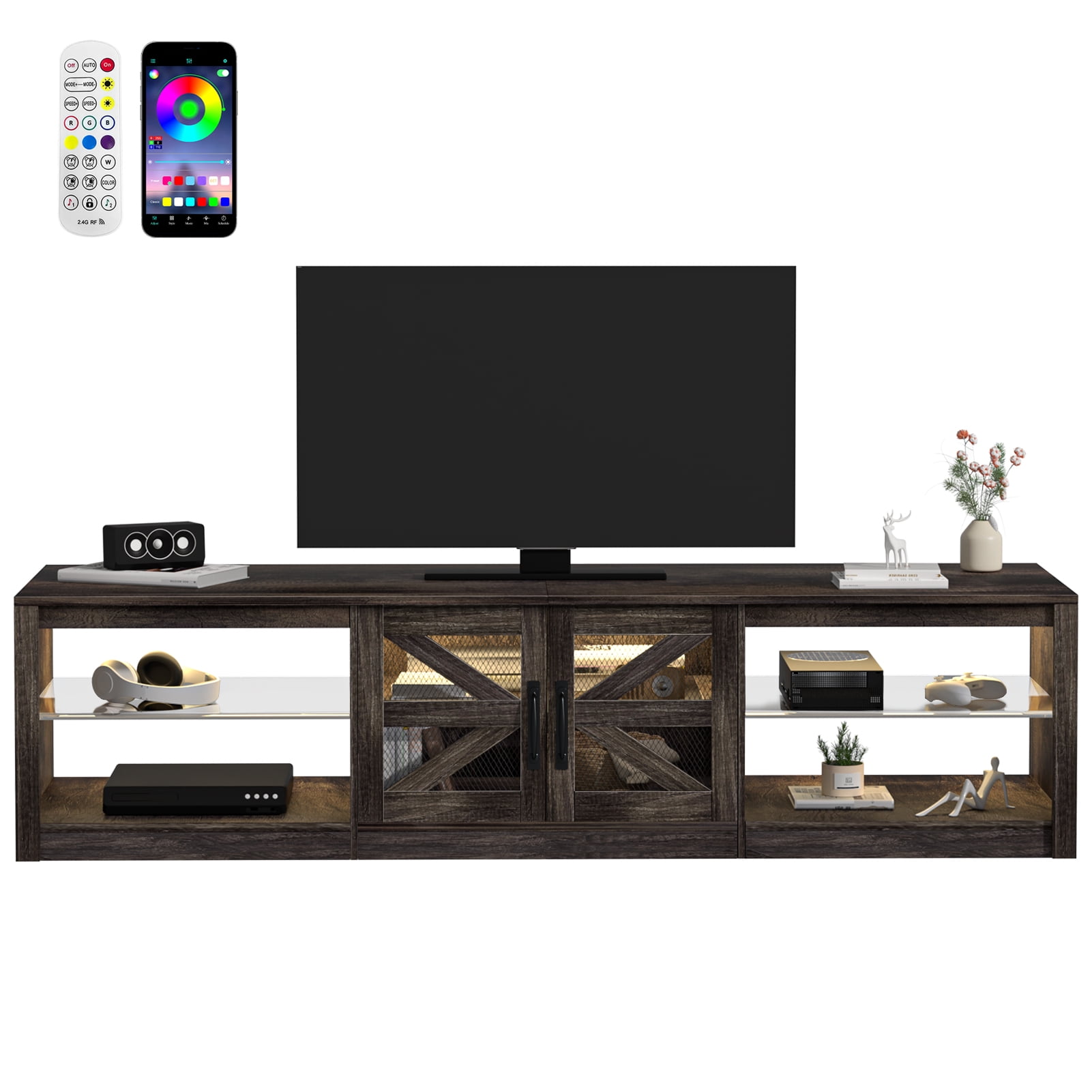 Fogcroll Tv Stand Tv Table Tv Cabinet Wood Sliding Barn Door Media Tv ...