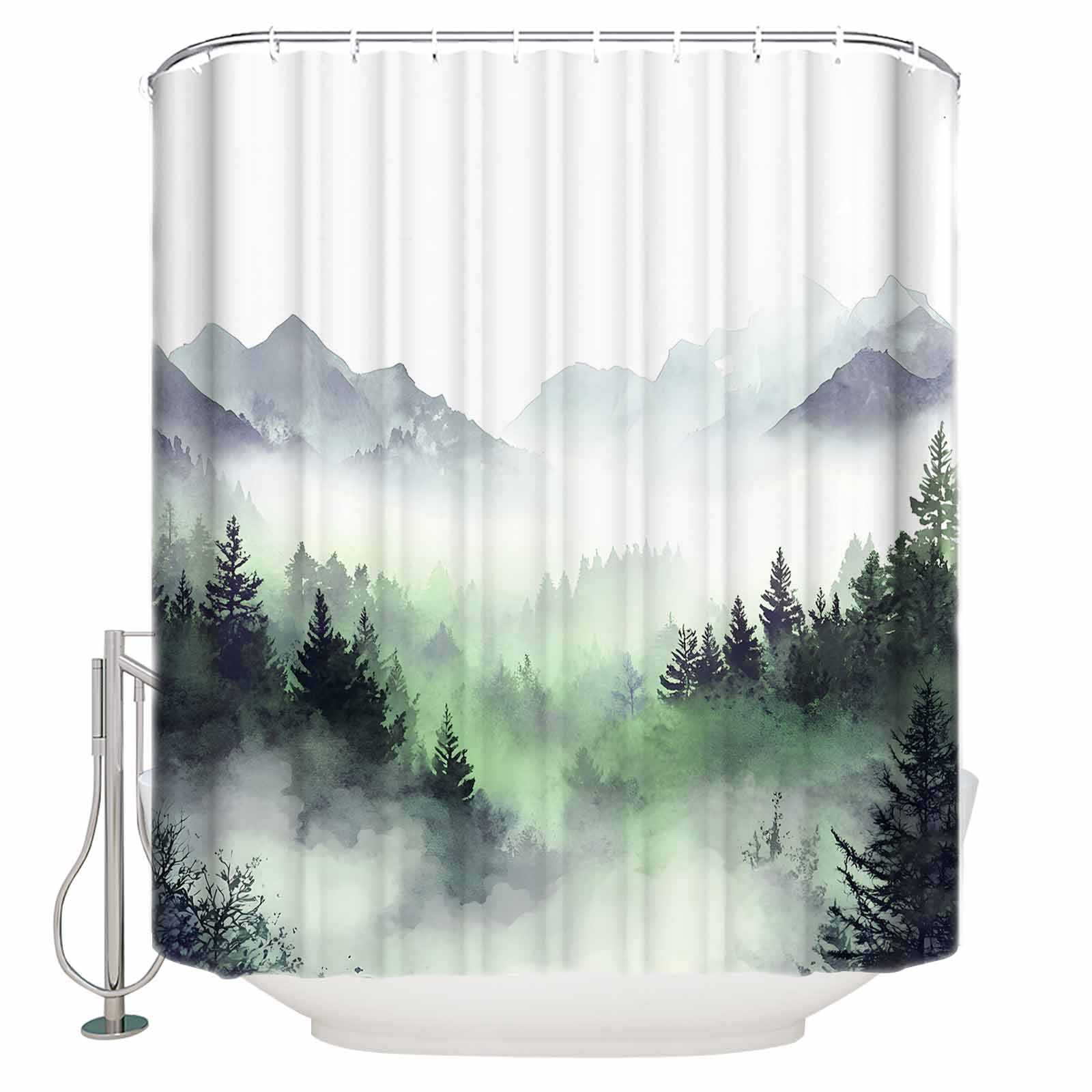 Foggy Forest Bathroom Shower Curtains with 12 Hooks Polyester ...