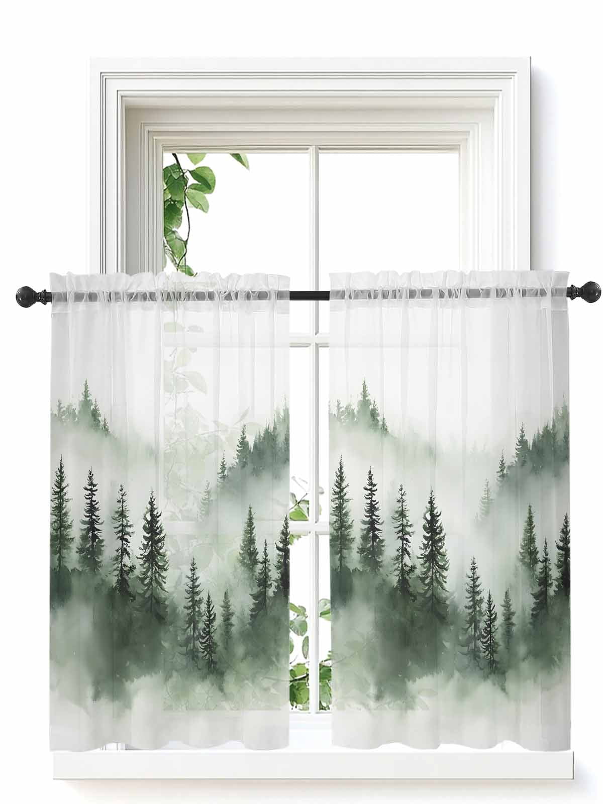 Foggy Forest Curtains 45 Inch Length, Sheer Curtains for Bedroom Living ...