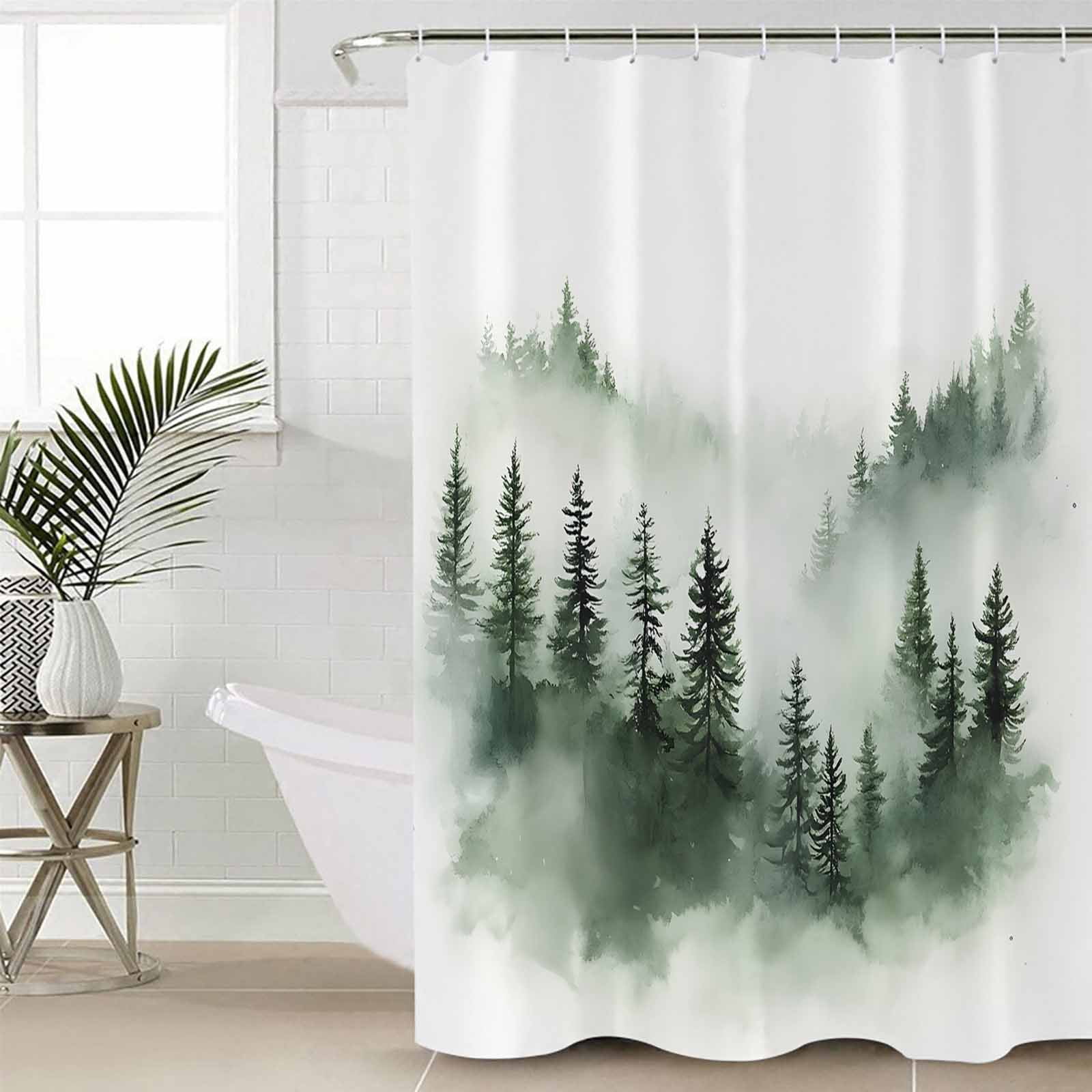 Foggy Forest Extra Long Shower Curtain Set, Waterproof Shower Curtains ...
