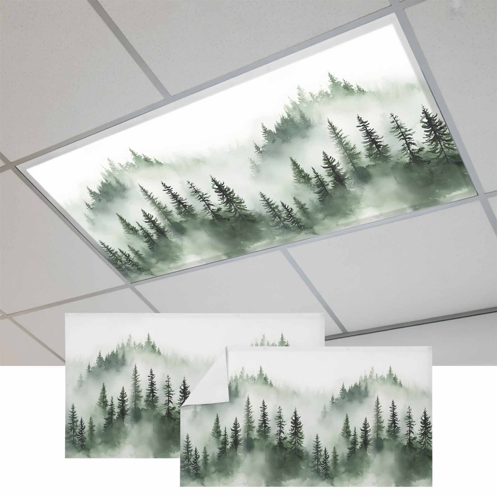 Foggy Forest Fluorescent Light Covers, Green Mist Mountain Natural ...