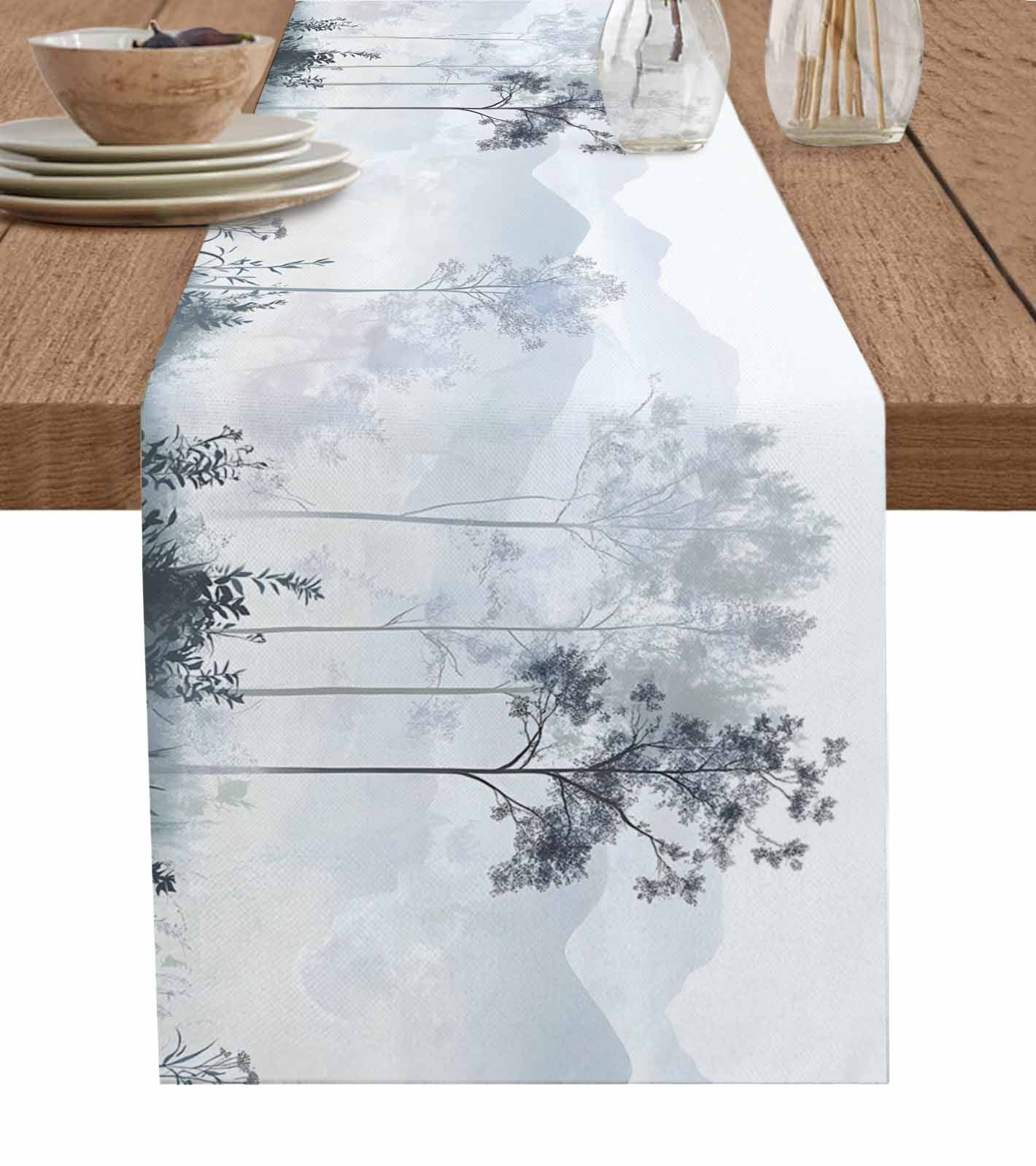Foggy Forest Gray Burlap Cotton Table Runner 13x120 Inches Long ...
