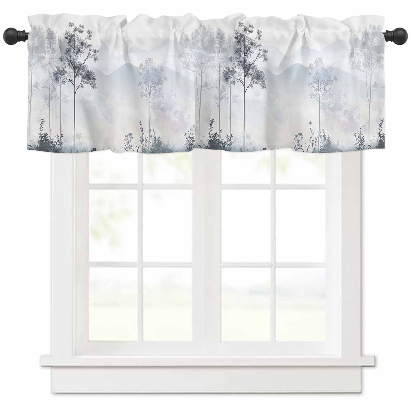 Foggy Forest Gray Valances for Windows Farmhouse Kitchen Curtains ...