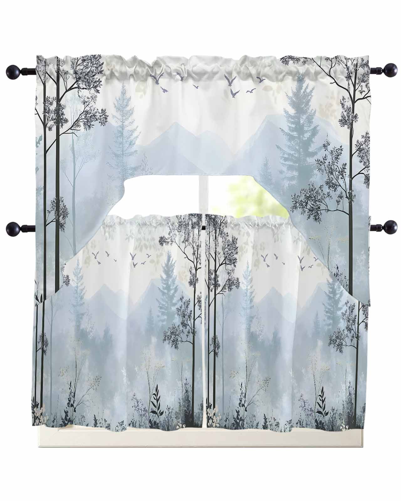 Foggy Forest Kitchen Curtains Sets 36 Inch Length with Valance, Vintage ...